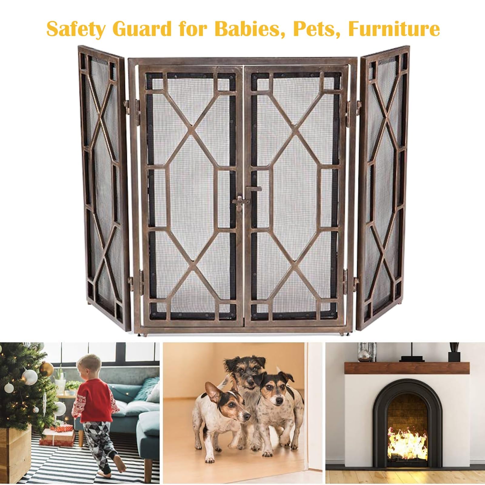 Copper Fireplace Screen Large Wrought Iron & Copper Firescreen*
