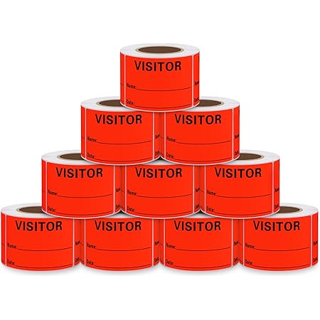 Amazon.com : Hybsk Visitor Pass Stickers Fluorescent Red Visitor Name ...
