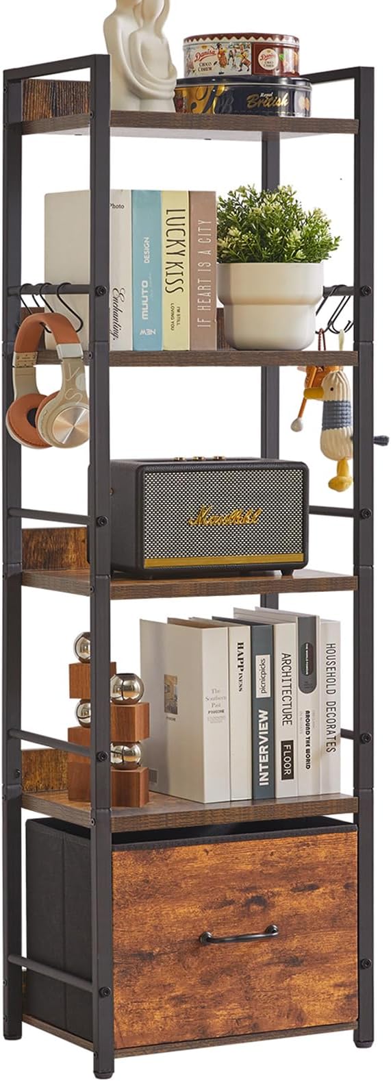 Aibiju Shelf Bookcase, 5-Tier Industrial bookshelf with Fabric Cloth ...