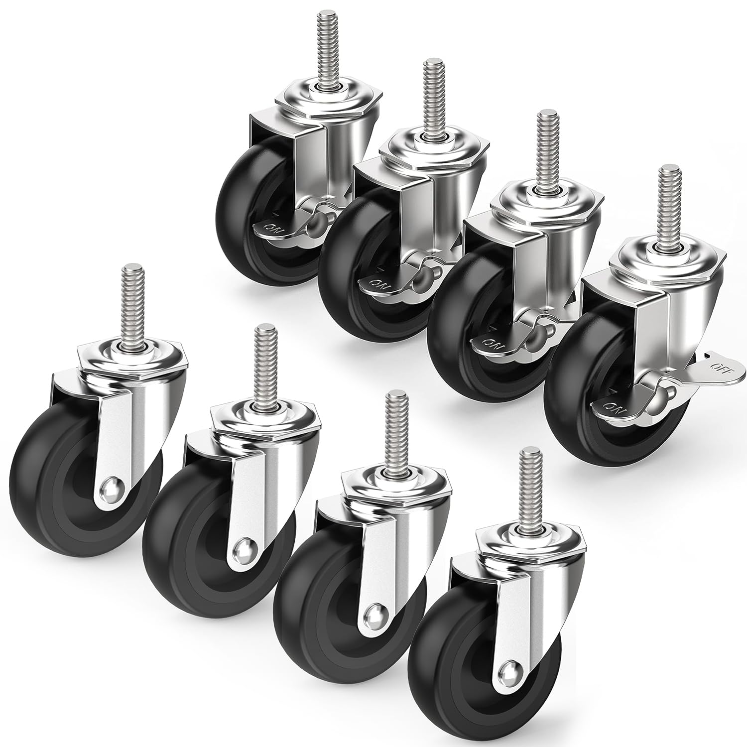 Caster Wheels 3 inch Locking Stem Casters (Pack of 4) and Caster Wheels ...