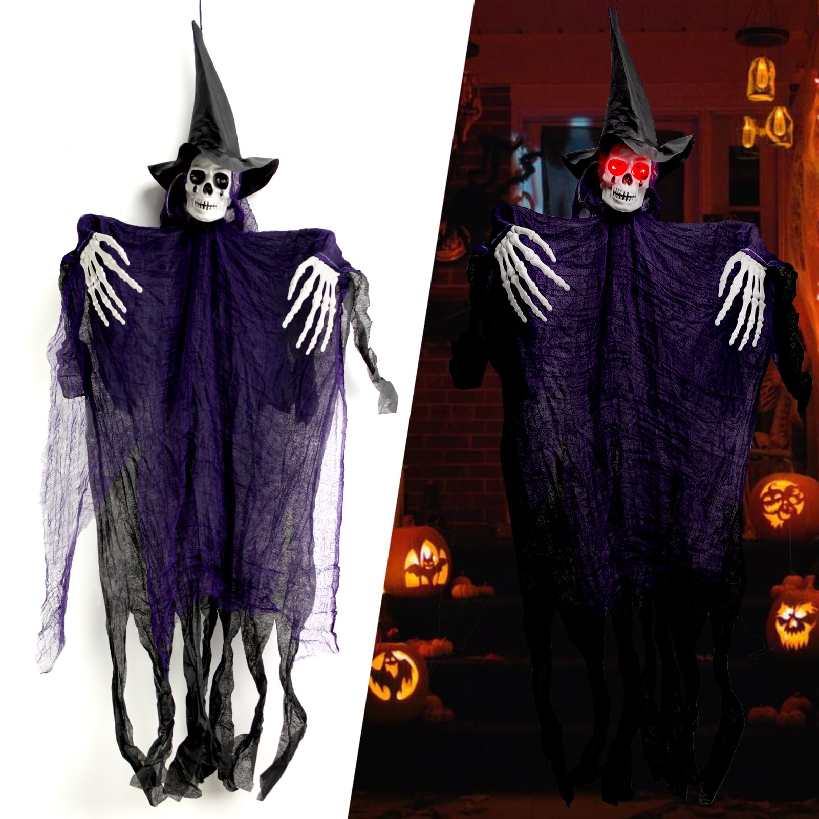 Amazon.com: Halloween Decor Hanging Witch Skeleton Ghost,41.3" Grim ...