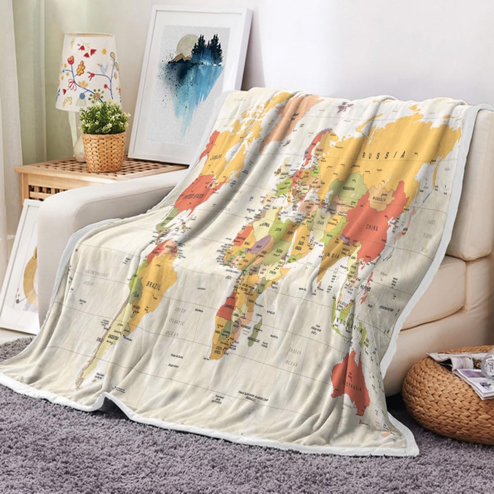 Amazon.com: VeiVian World Map Fleece Throw Blanket for Couch, Sofa, Map ...