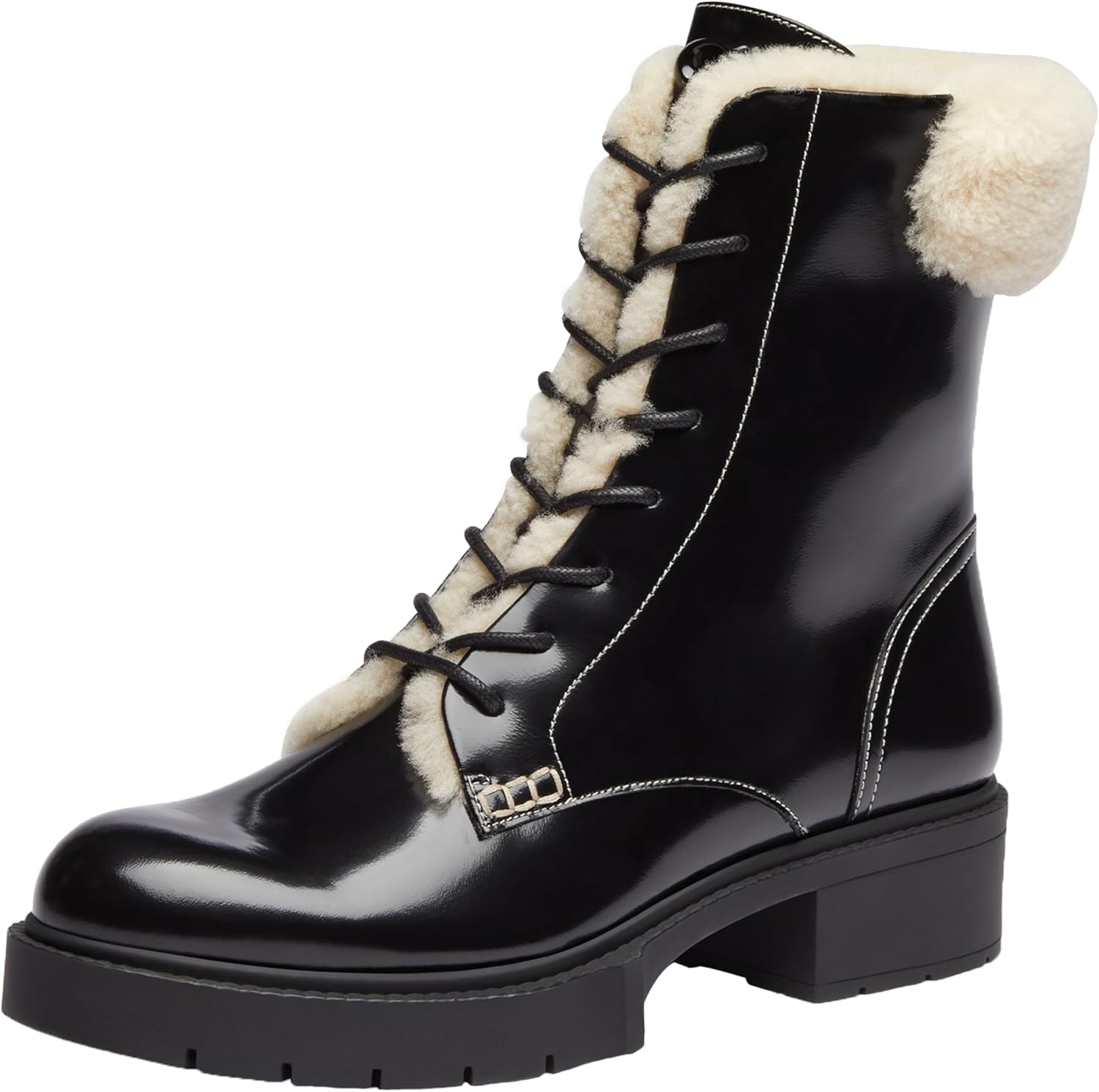 Amazon.com | COACH Women's Leighton Shearling Bootie Black/Natural, 5 ...