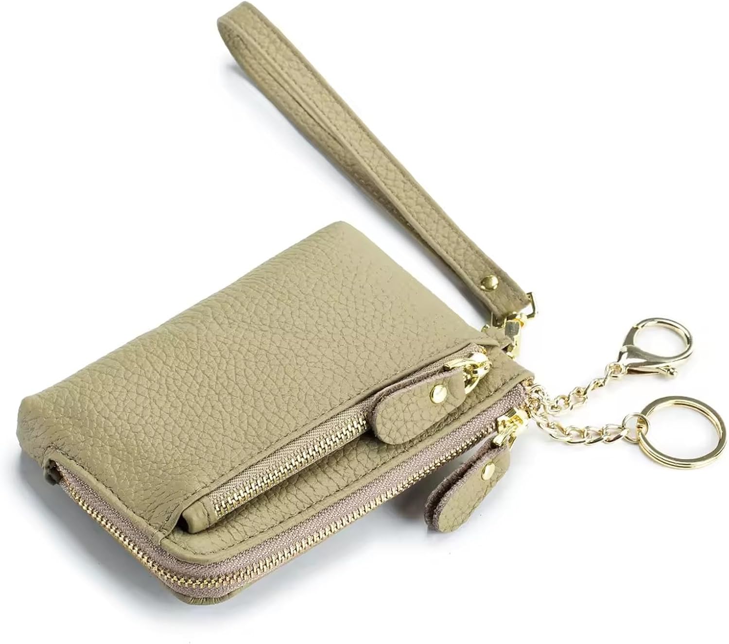 Women Genuine Real Leather Coin Purse with Hand Strap. 3 Zipper Small ...