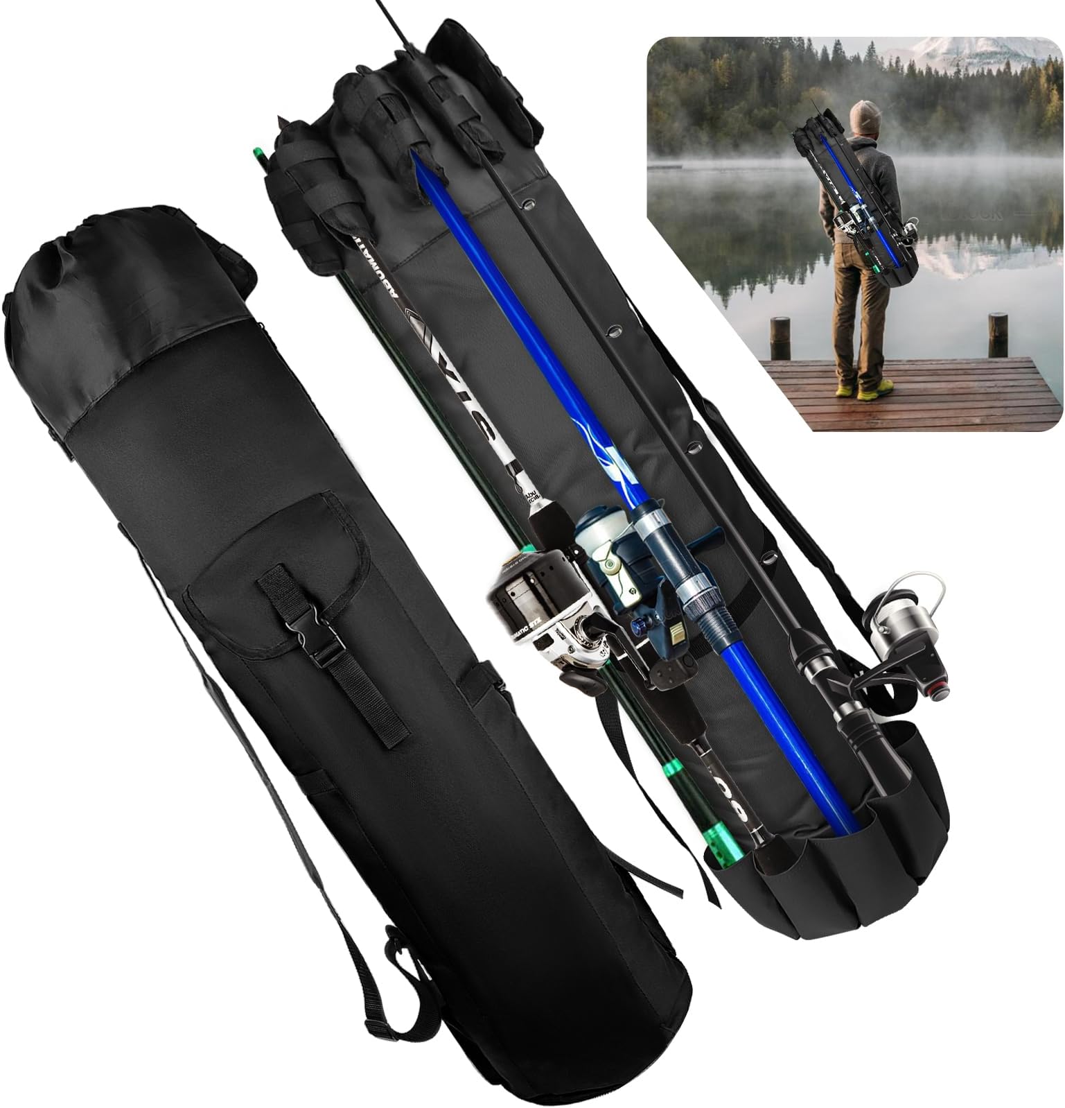 Amazon.com: TOPINCN Outdoor Fishing Bag, Fishing Rod Pole Reel Lures ...