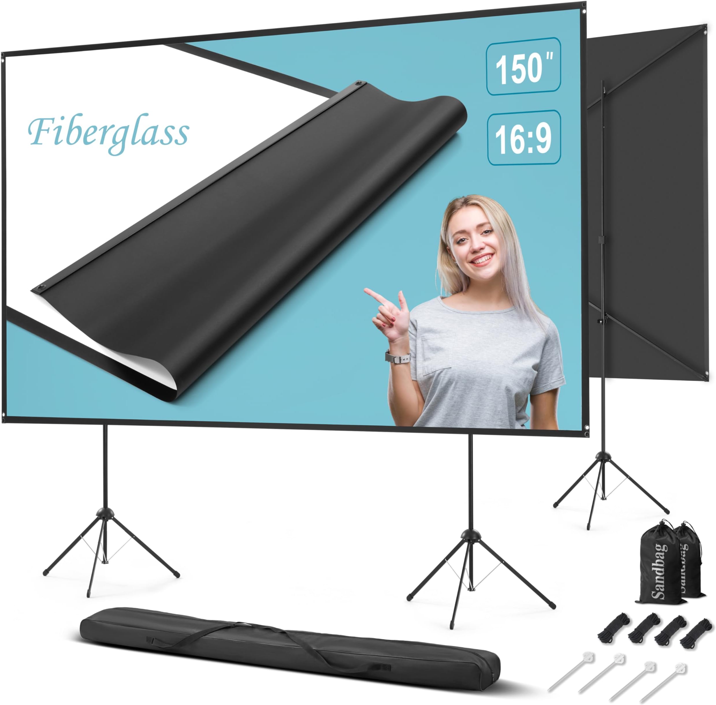 Amazon.com: Outdoor Projector Screen with Stand 150 inch 16:9, Portable ...