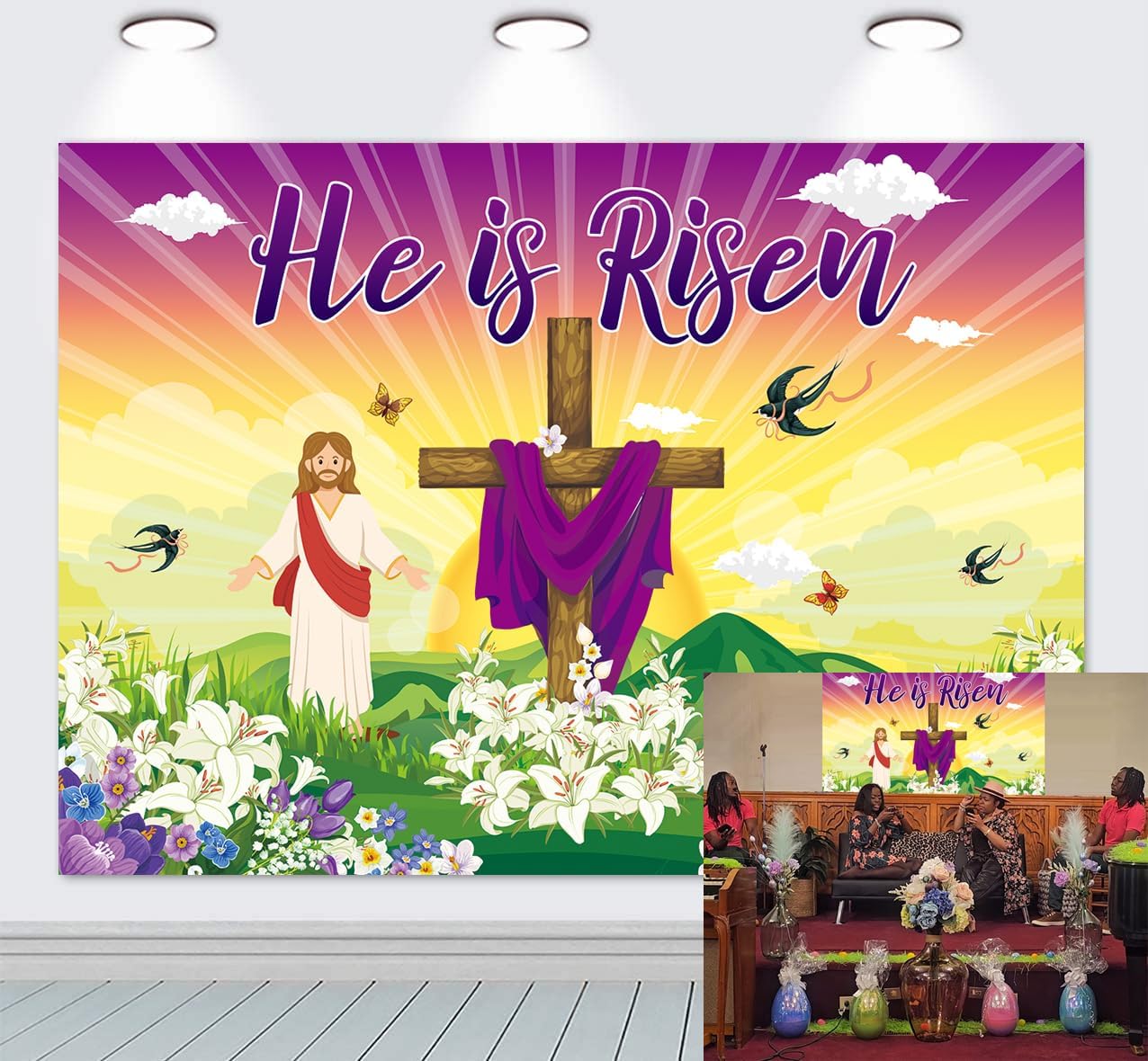 Amazon.com : Easter Jesus Backdrop Easter Jesus He is Risen Background ...