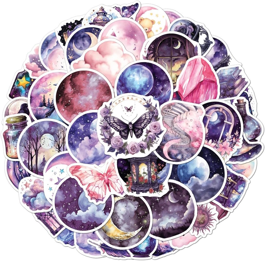 Amazon.com: Pack 50 Pcs Witch Midnight Magic Moon Stickers for Water ...