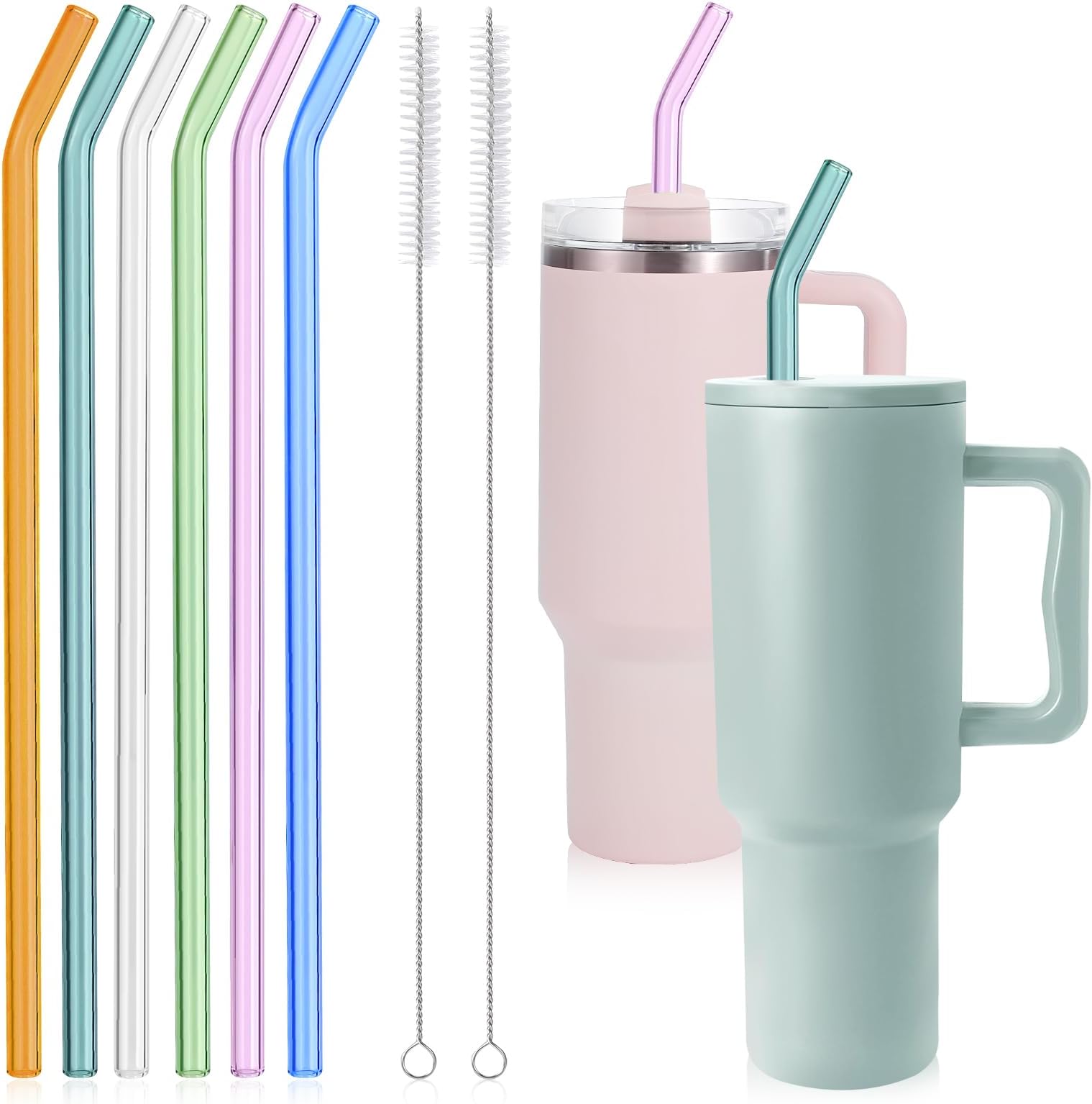 Amazon.com: 6PCS Reusable Glass Straws, 12"x8mm Extra Long Clear ...