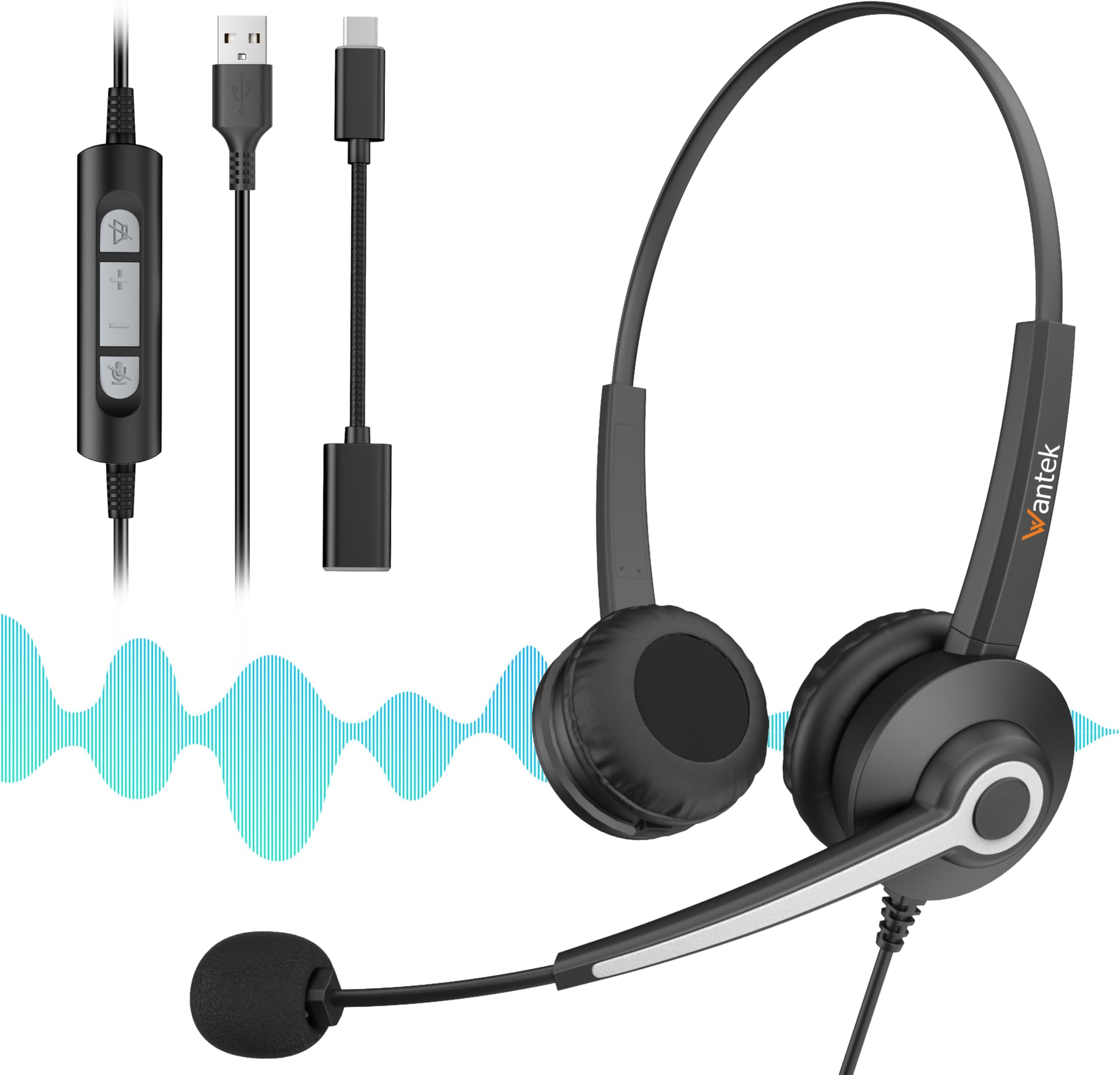 Wantek 682N Headsets with Microphone Noise Cancelling and USB Connector ...