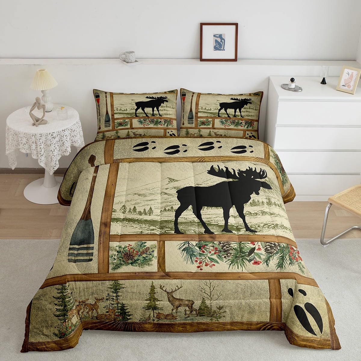 Amazon.com: Retro Cabin Lodge Decor Comforter Set Queen, Rustic ...