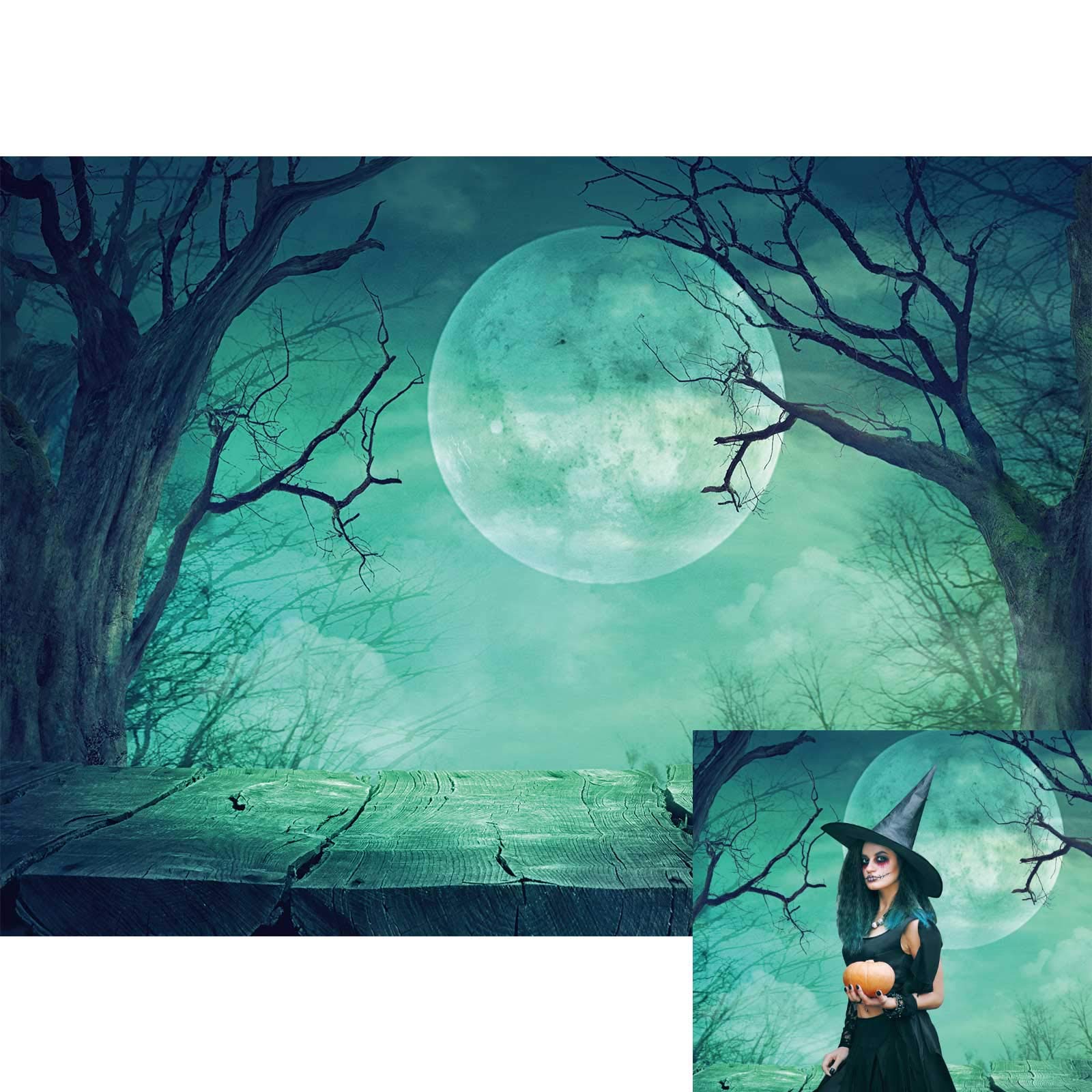 Buy Allenjoy 7x5ft Halloween Backdrop Misty Creepy Forest Full Moon ...