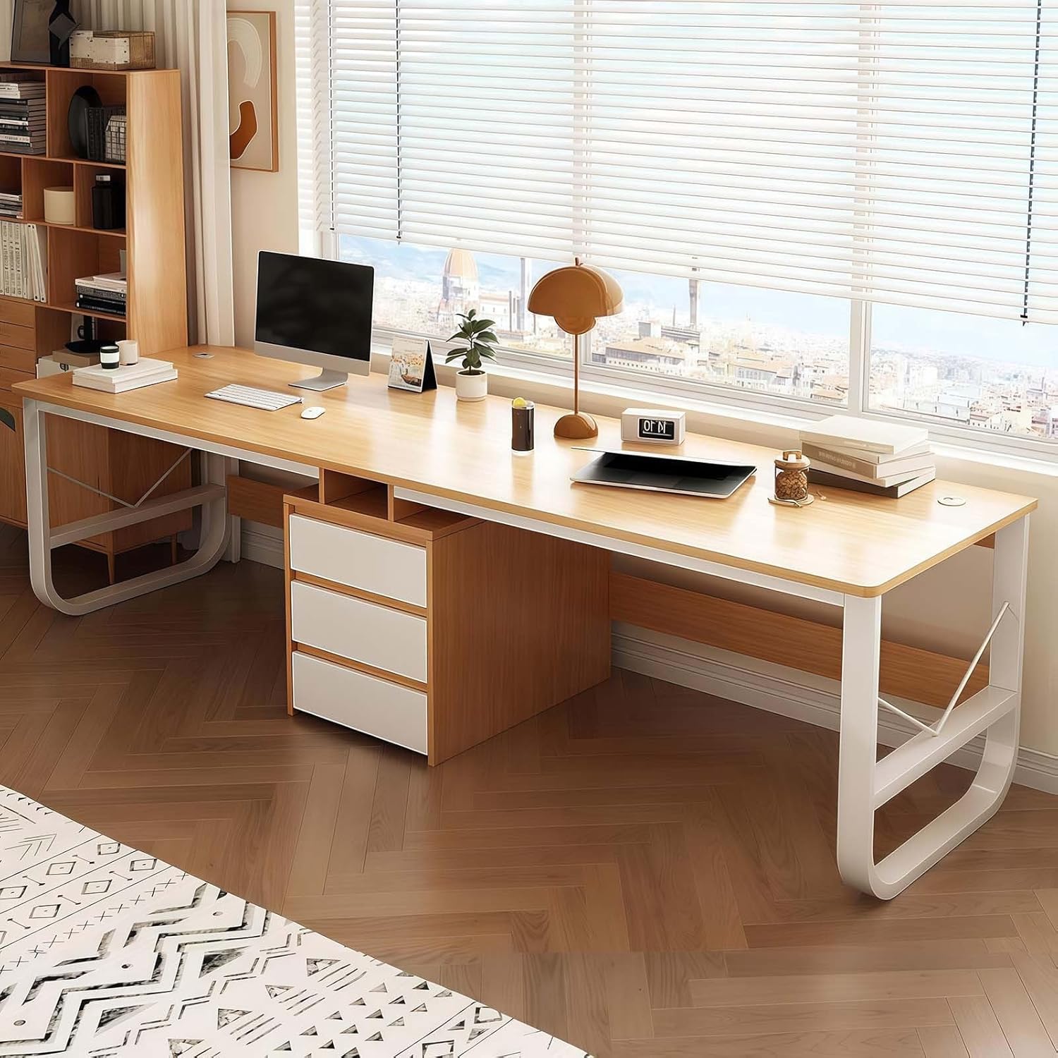 GAOCUNBING Computer Desk, Double Workstation Desk with Drawers, Wood ...