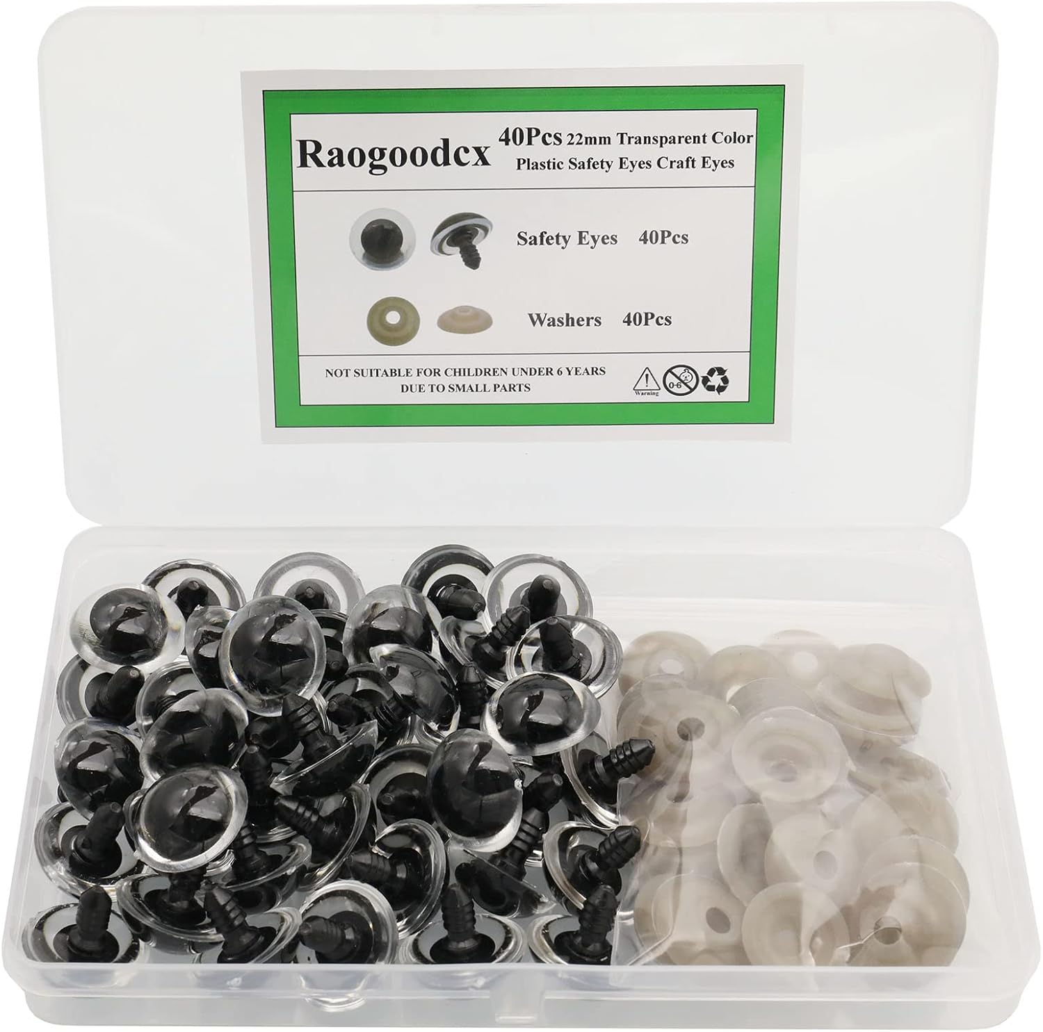 Amazon.com: 40Pcs 22mm Large Transparent Color Plastic Safety Eyes ...