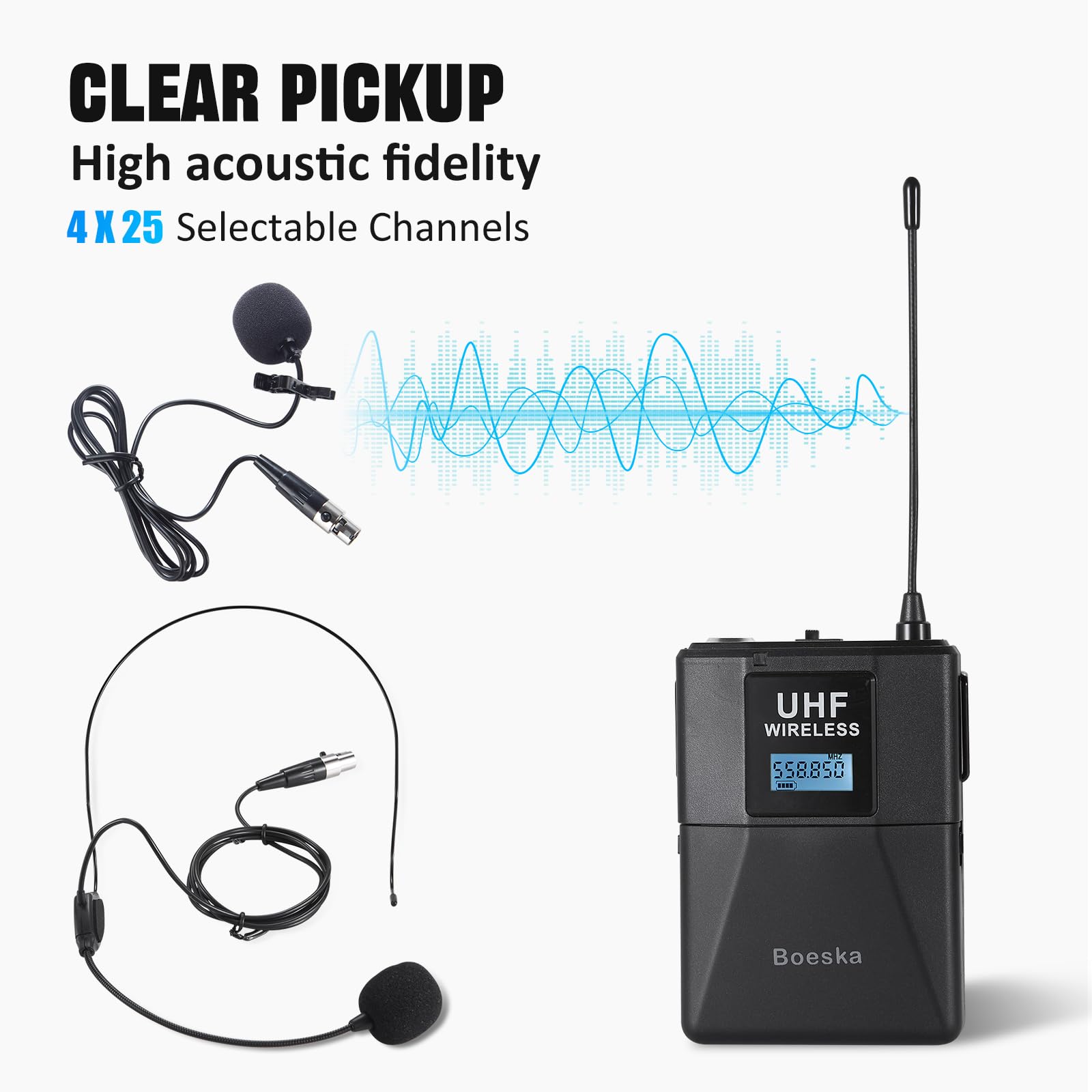 Snapklik.com : Boeska Wireless Microphone System 4 Channel UHF 4 ...