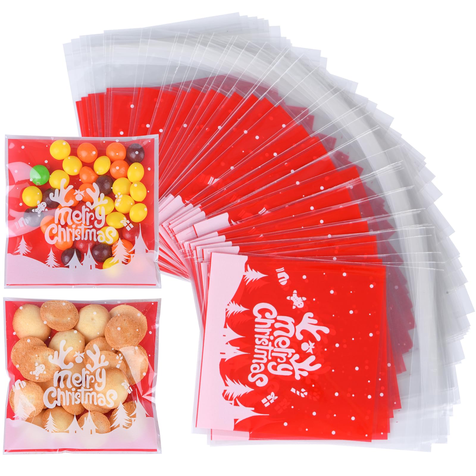 Amazon.com: FamEaze Christmas Cellophane Bags, 100 PCS Christmas ...