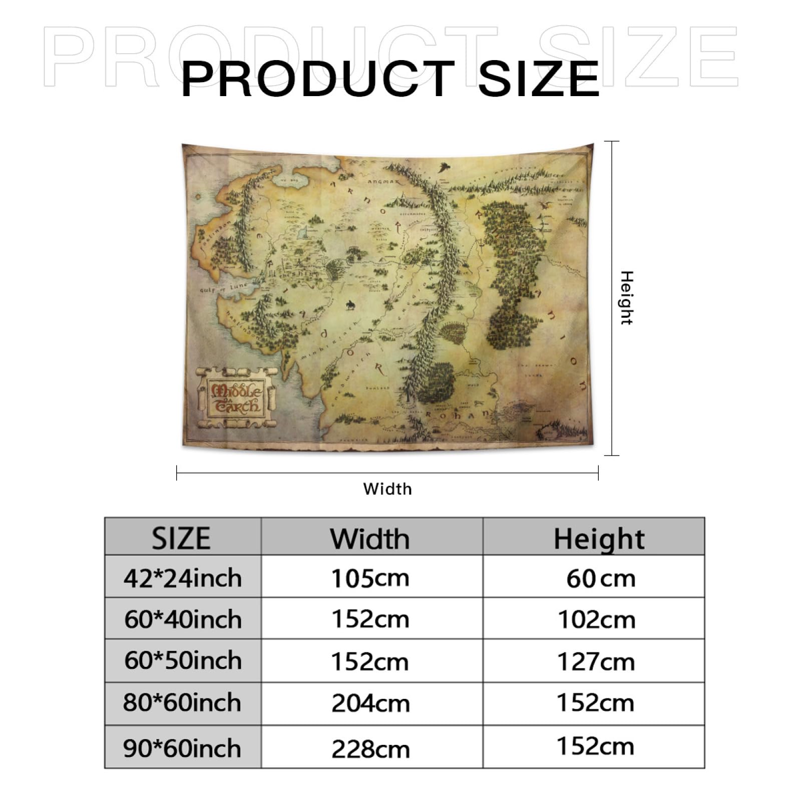 Snapklik.com : Vintage Map Of Middle Earth Tapestry Re-tro Middle Earth ...