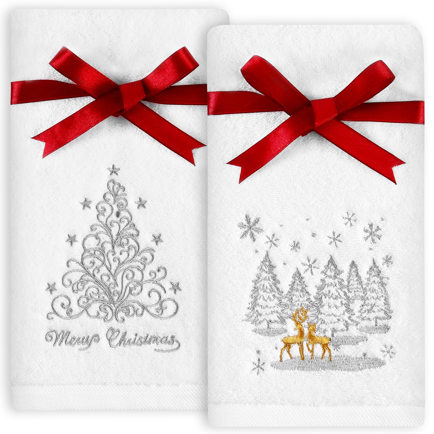 Amazon.com: Quera 2 Pack Christmas Hand Towels, Winter Golden Reindeer ...