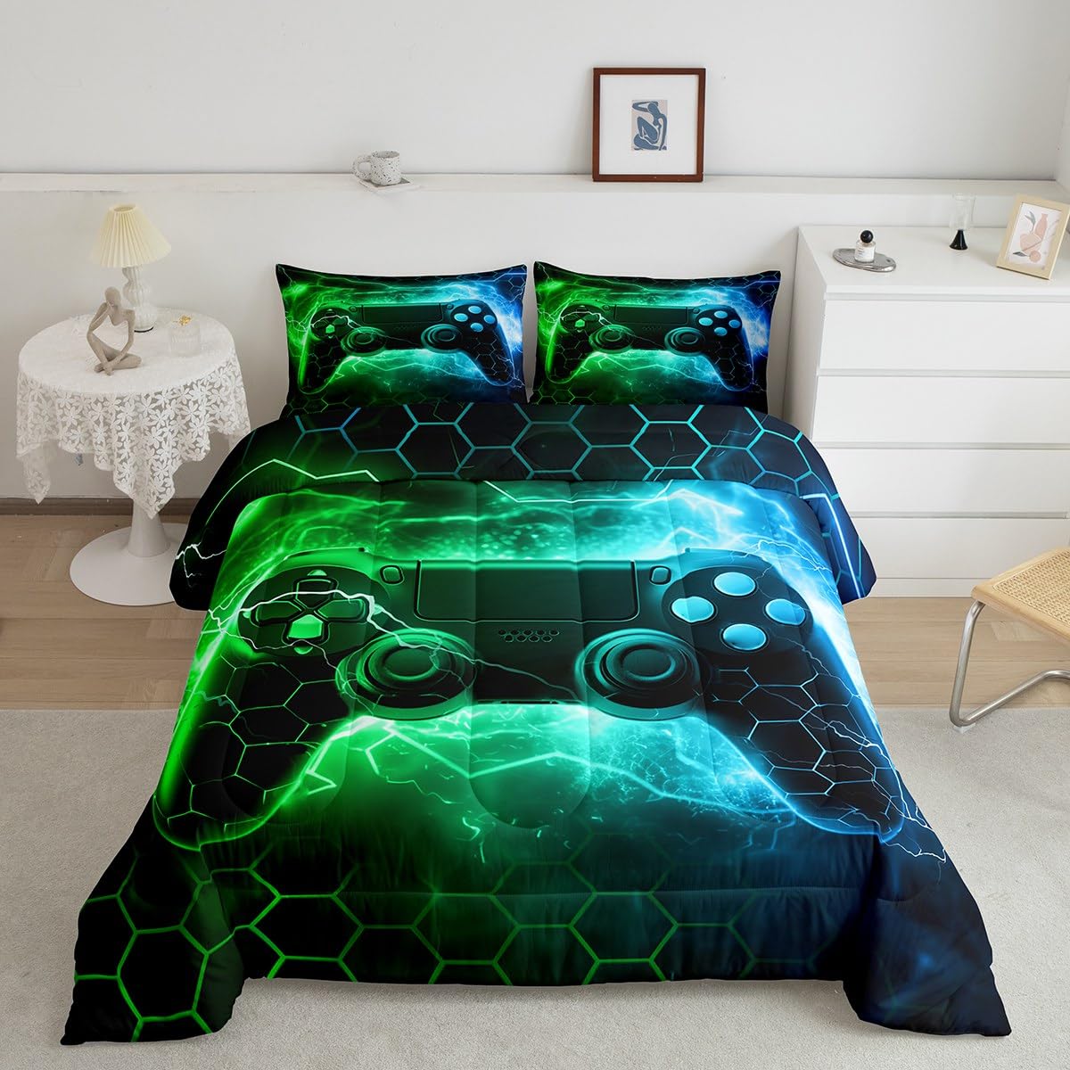 Amazon.com: Feelyou Kids Boys Green Gamer Bedding Set Twin Size ...