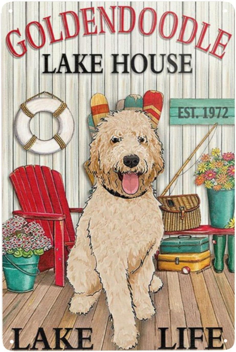 Amazon.com: HOUVSSEN Metal Sign Retro Goldendoodle Dog Lake House Lake ...