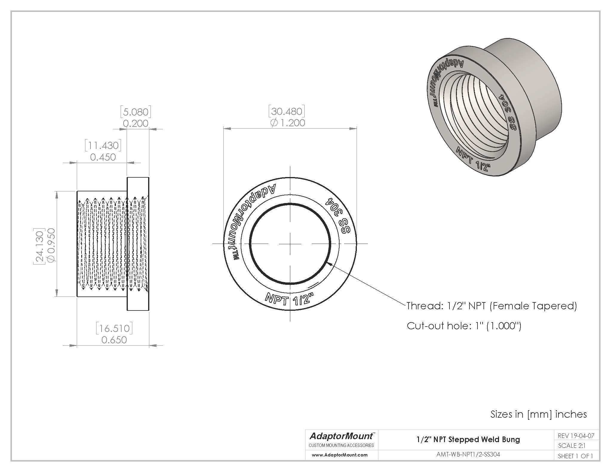 Snapklik.com : 1/2" NPT Stainless Steel 304 Female Threaded Stepped Weld Bung Mounting Fitting ...