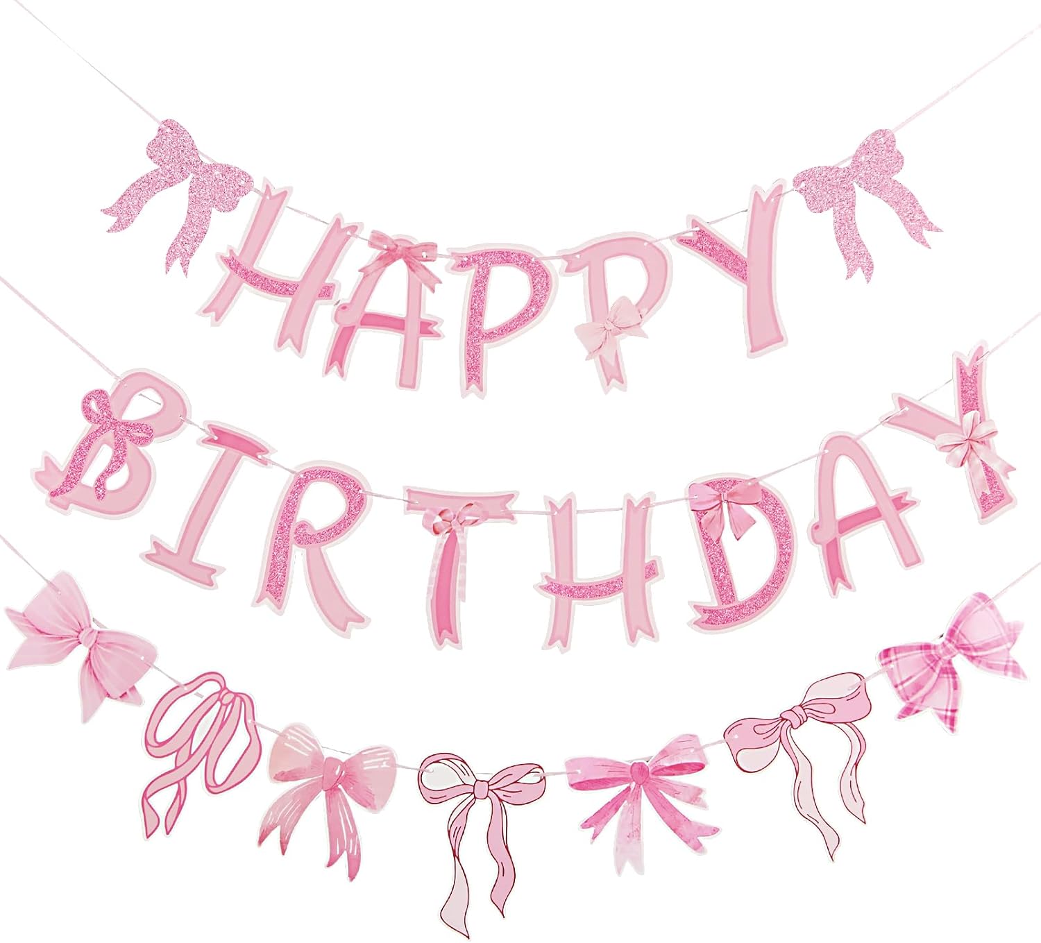 Amazon.com: Homarkable Pre-Strung Pink Bow Birthday Decorations, Pink ...