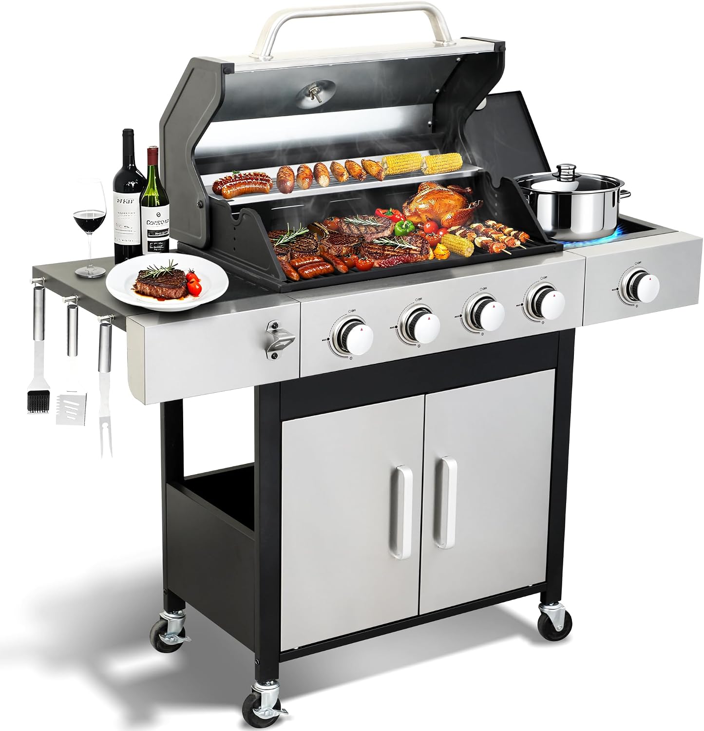 Amazon.com: Nice Cooker 4 Burner Propane Gas BBQ Grill with Side Burner ...