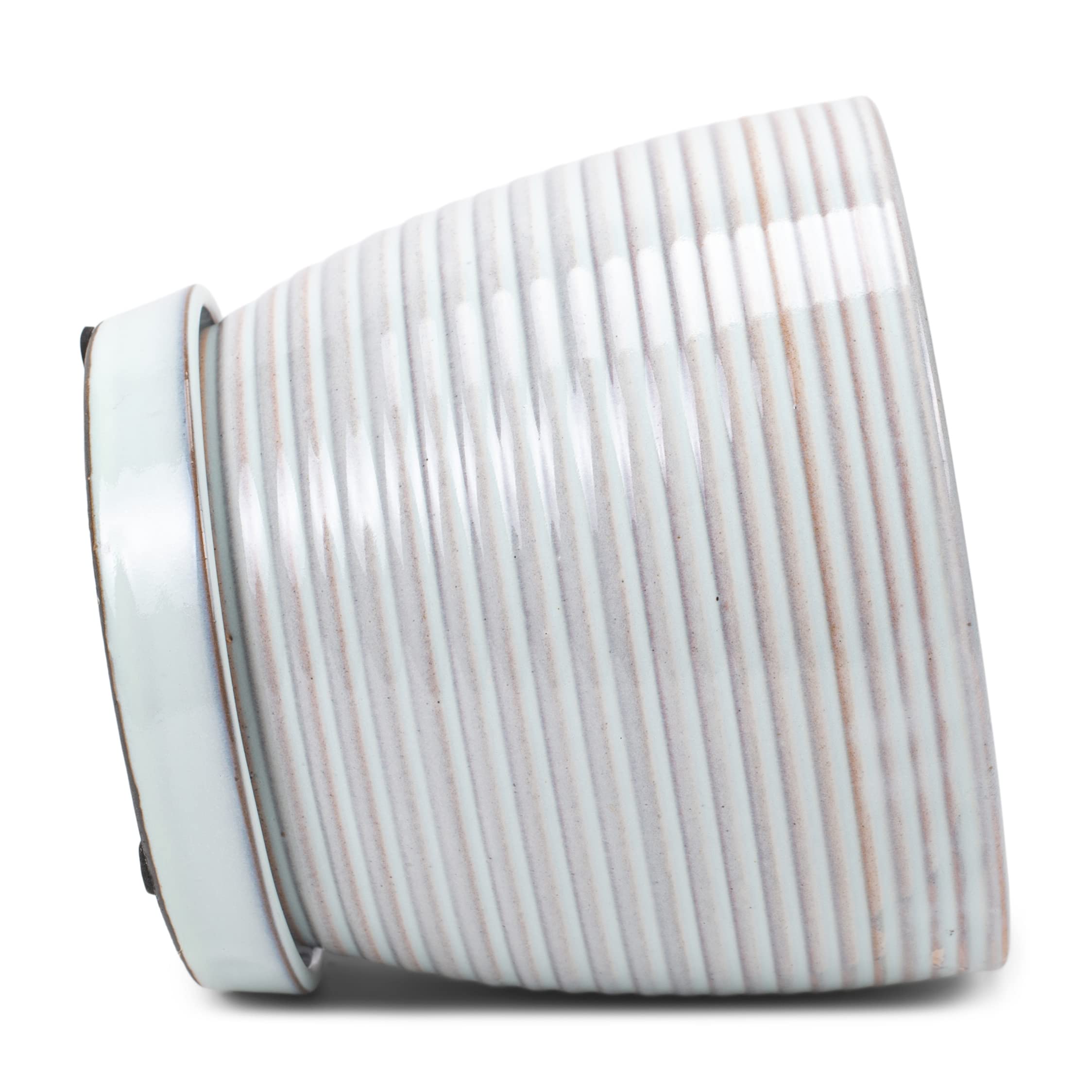 Snapklik.com : Napco Whitewash Ribbed 6.5 X 6 Ceramic Table Top Planter Pot