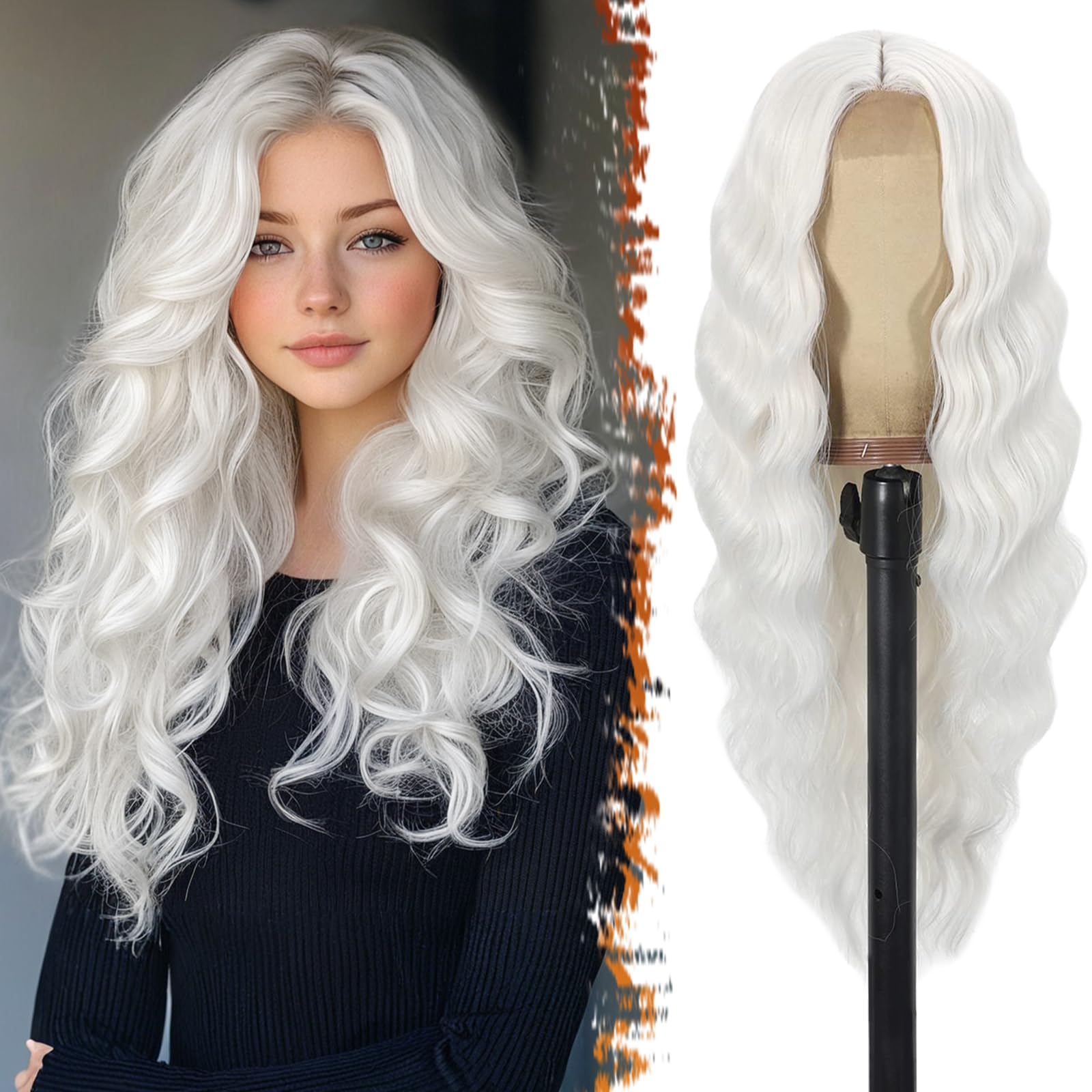 Amazon.com : BARSDAR Long Wavy White Wig - 26 Inch Long White Wavy Wigs ...