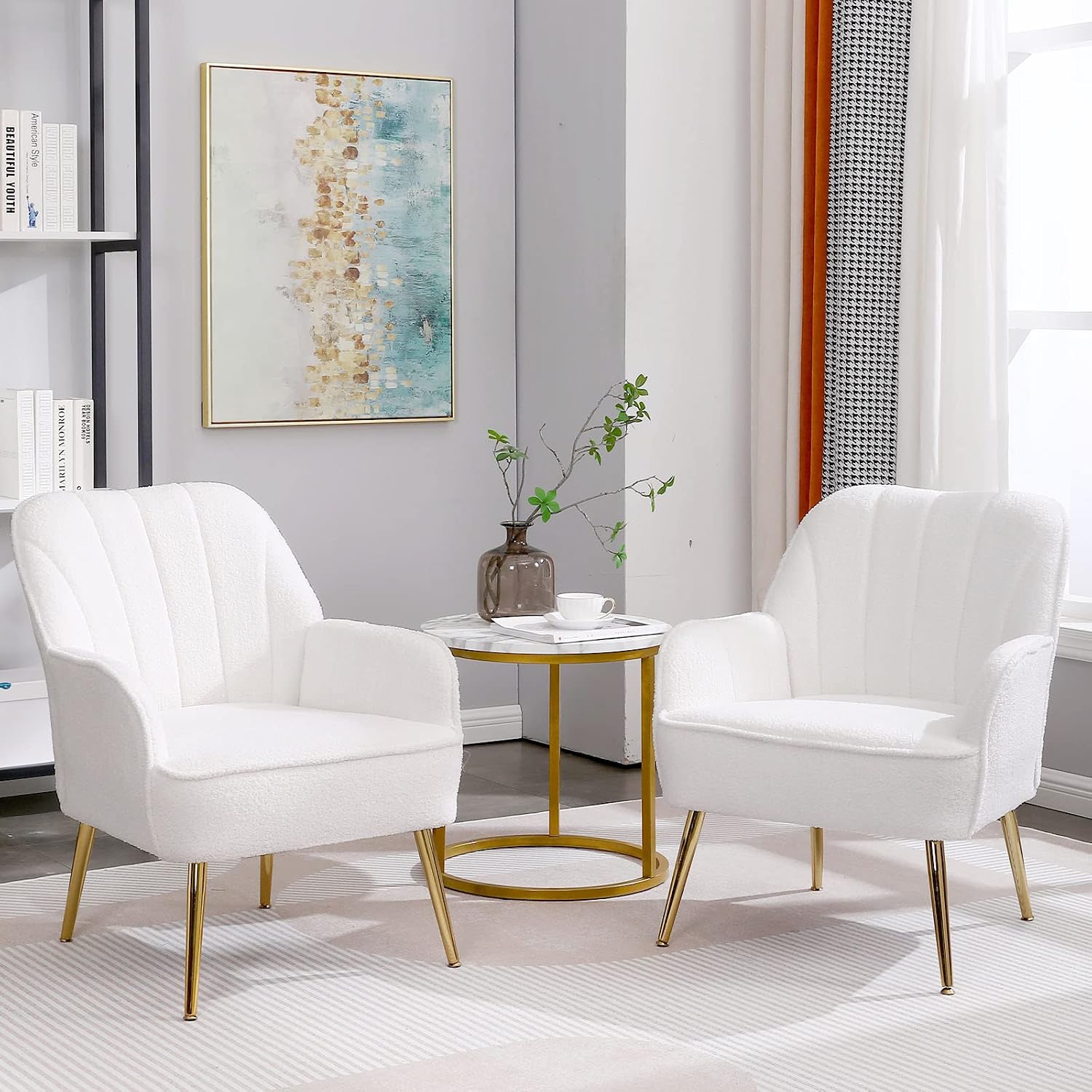 Amazon.com: HANLIVES Accent Chair Set of 2,Modern Mid Century Teddy ...