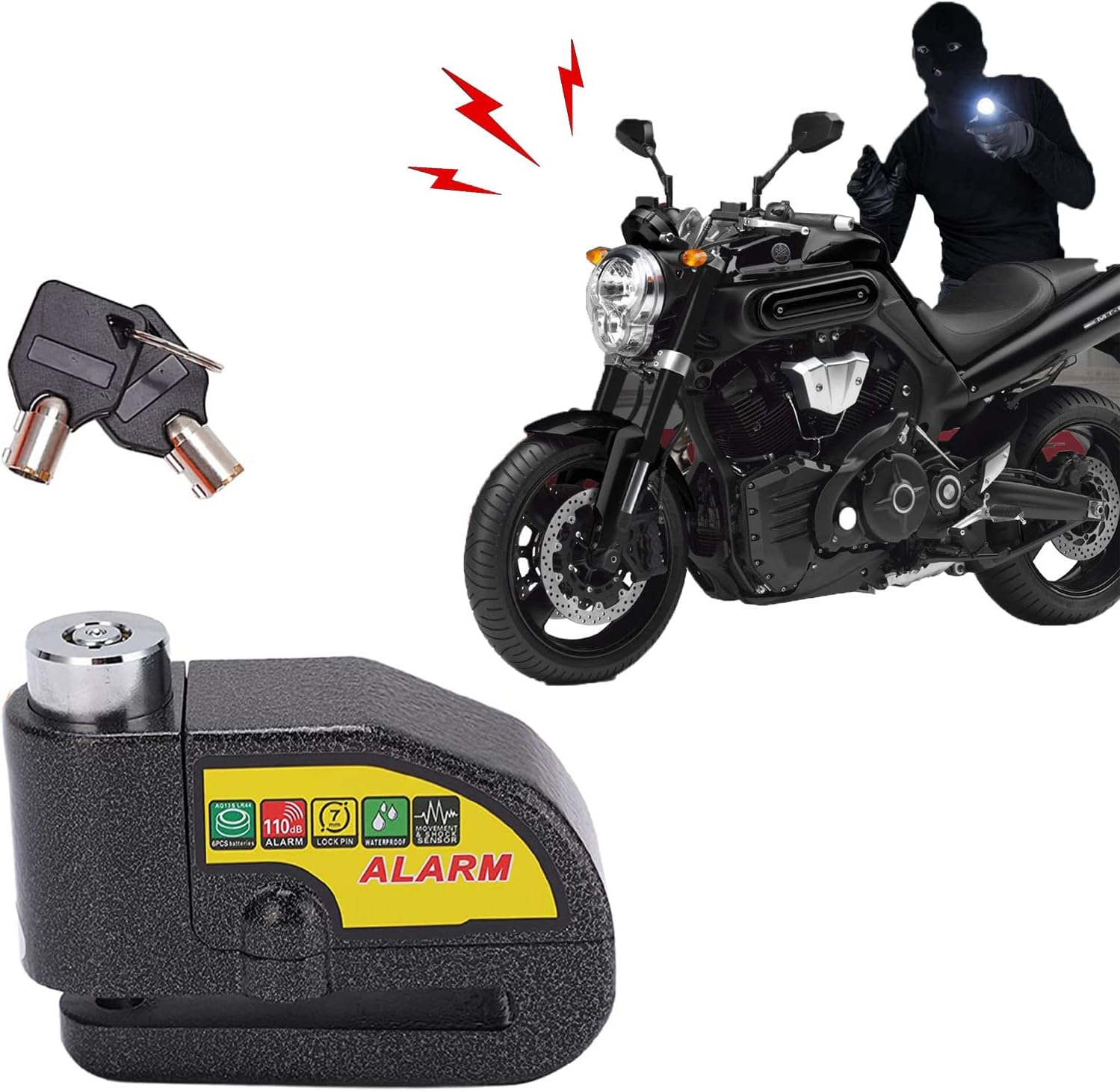 NA [Upgraded] Disc Brake Lock Motorcycle Alarm with 110db Alarm Sound ...