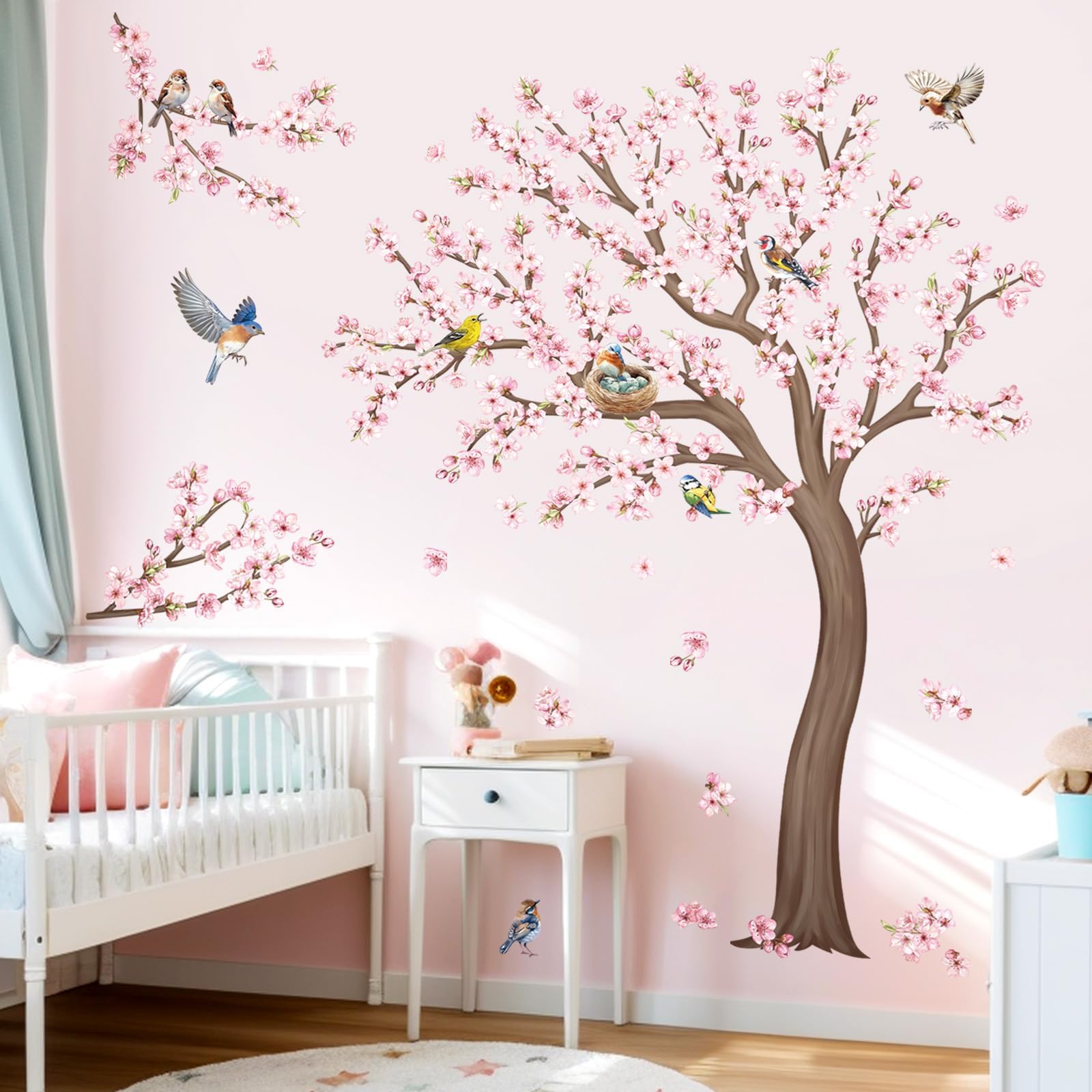 Amazon.com: BWCXXZH Large Pink Flower Tree Wall Stickers, Removable DIY ...