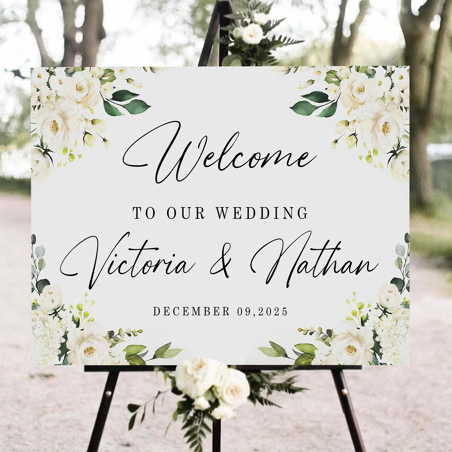 Amazon.com: Wedding welcome Sign, White Rose Wedding Sign, Welcome ...