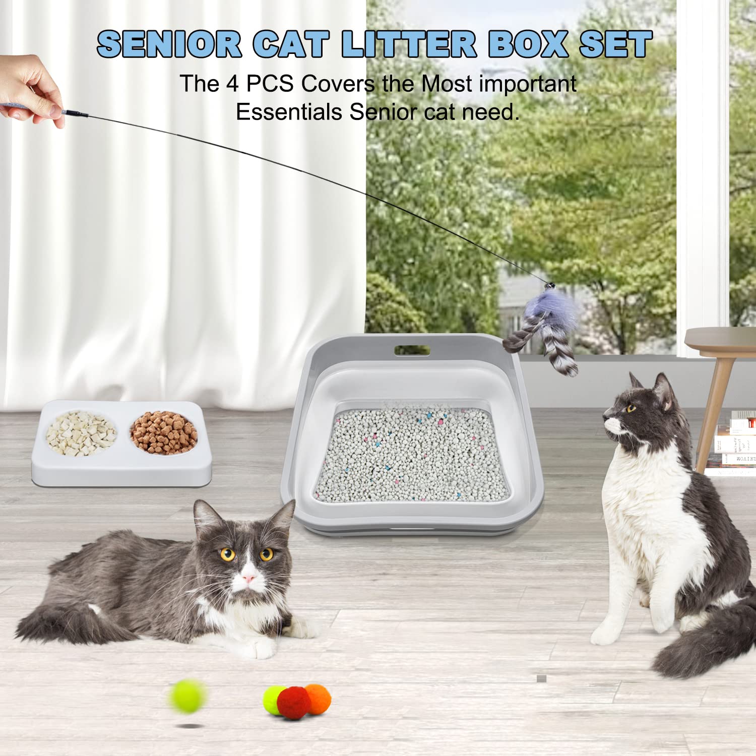 KAQUMAO Senior Cat Litter Box Set, Include Low Entry Senior Cat Litter ...