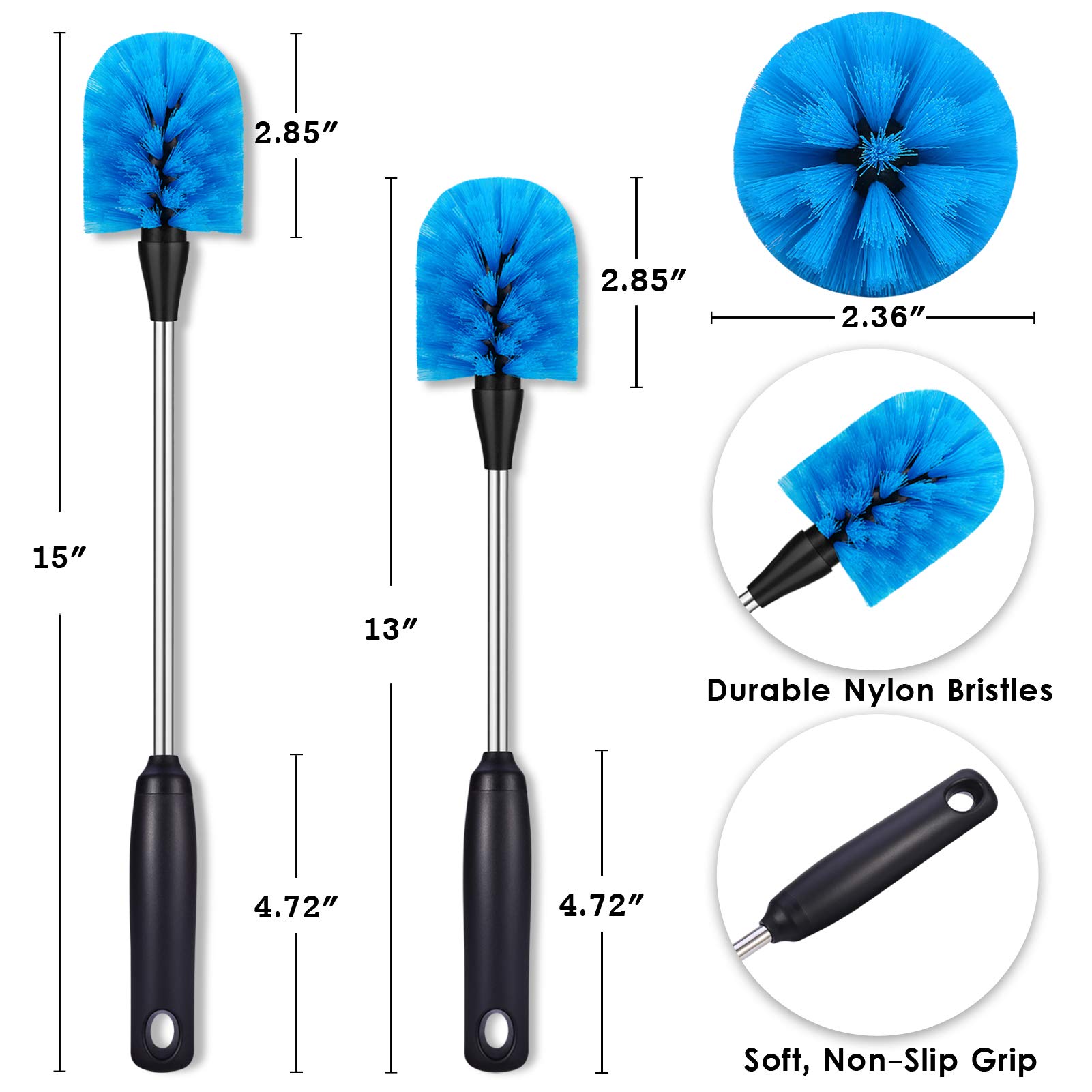 Stainless Steel Bottle Brush, 2 Pack Long Handle Water Bottle Scrubbing ...