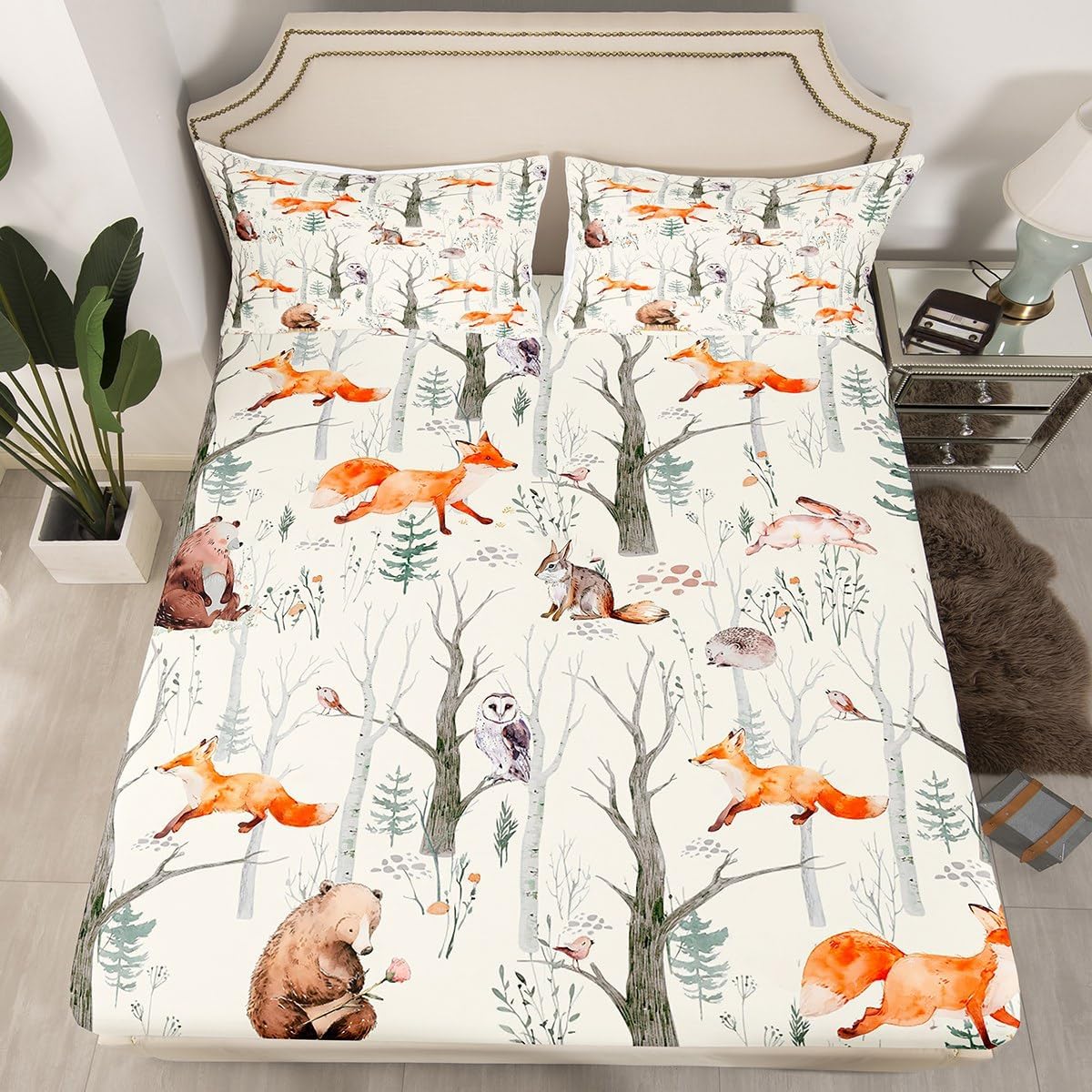 Amazon.com: Kids Cute Animals Fitted Sheet Twin Size Cartoon Bear Fox ...