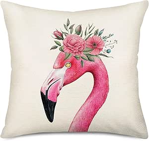 Amazon.com: MEHOTOP Flamingo Throw Pillow Cover 20x20 Inch Animal Watercolor Pillowcase Flower ...