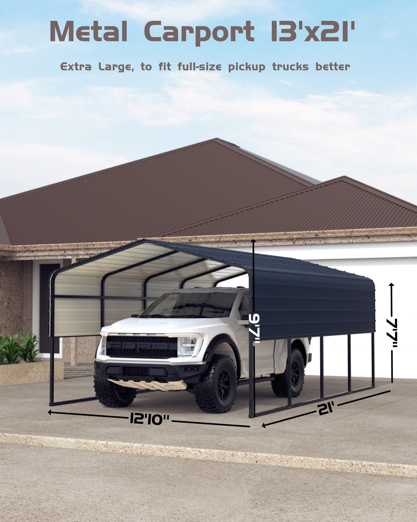 Snapklik.com : KYBOLT 13x 21x 10 Heavy Duty Carport, Oversized Metal Garage