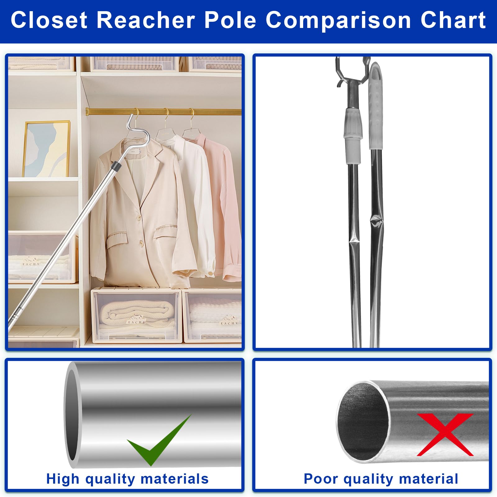 Snapklik.com : Frebuta Clothes Hook Pole, 51In Closet Reacher Pole ...