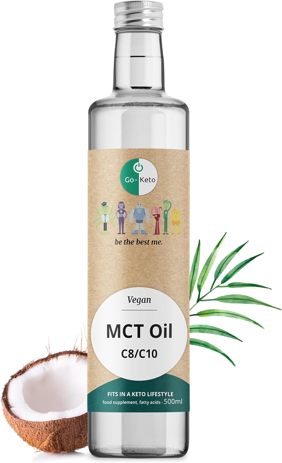 Go-Keto MCT Oil, 500 ml, Huile TCM premium C8/C10, 100% huile de coco, dans bouteille en verre ...