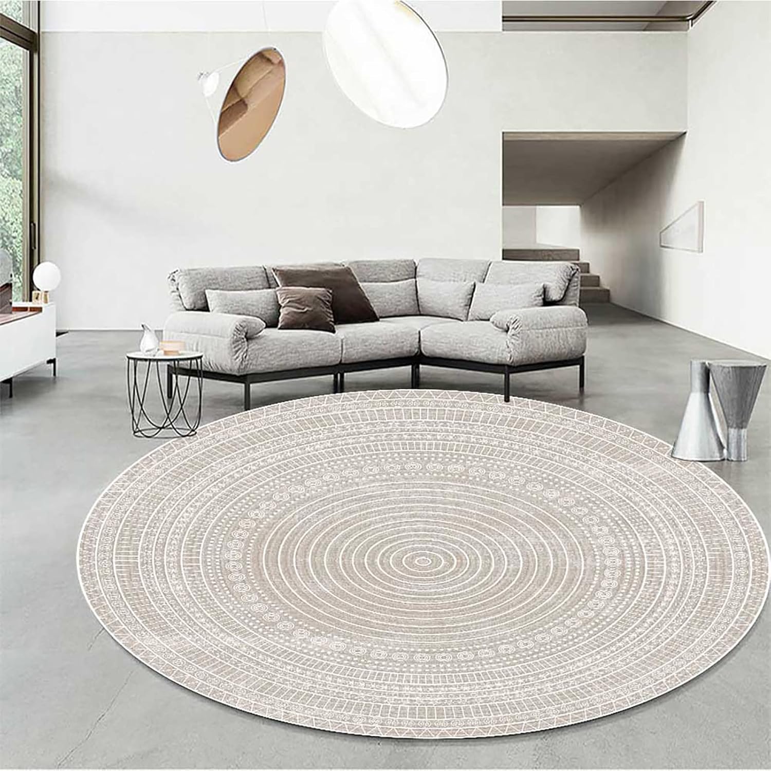XMJAD Modern Light Luxury Round Carpets Mat，Machine Washable Short Pile ...