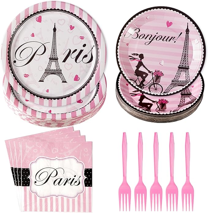 Amazon.com: Grencian 96Pcs Paris Party Decorations Eiffel Tower Plates ...