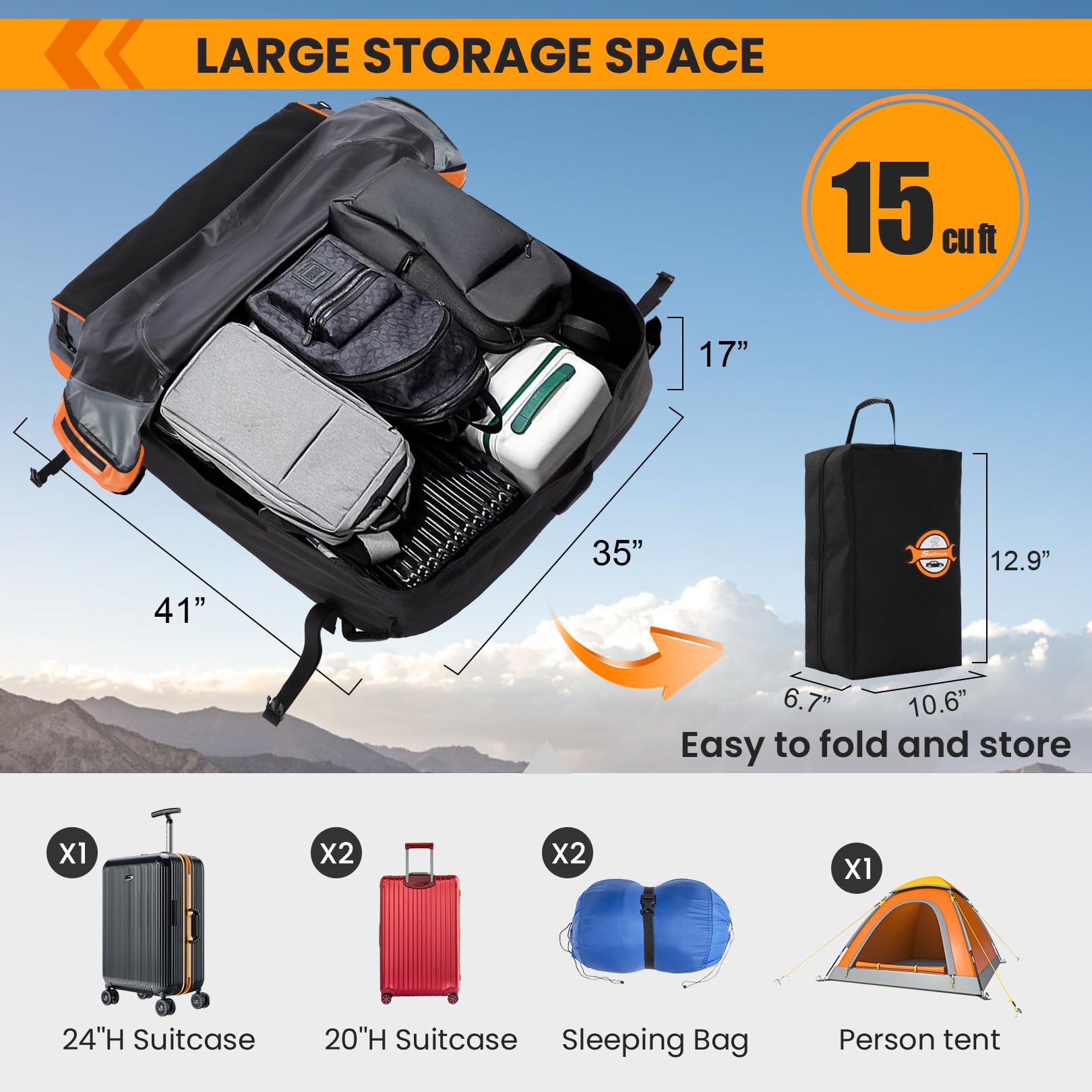 Snapklik.com : Sailnovo Rooftop Cargo Carrier, 15 Cubic Waterproof Soft ...