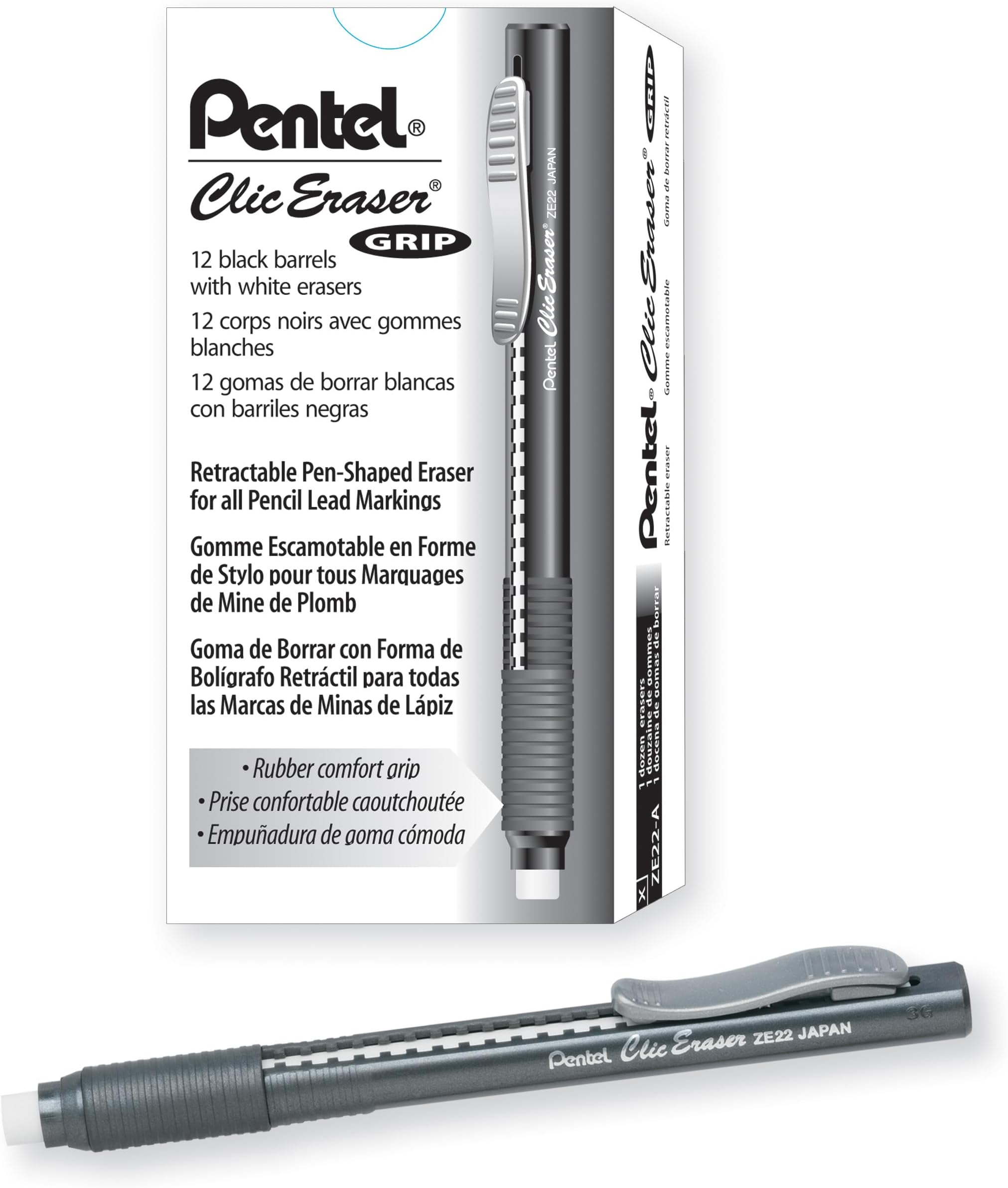 Amazon.com : Pentel Clic Eraser Grip, Retractable Eraser, Black Barrel ...