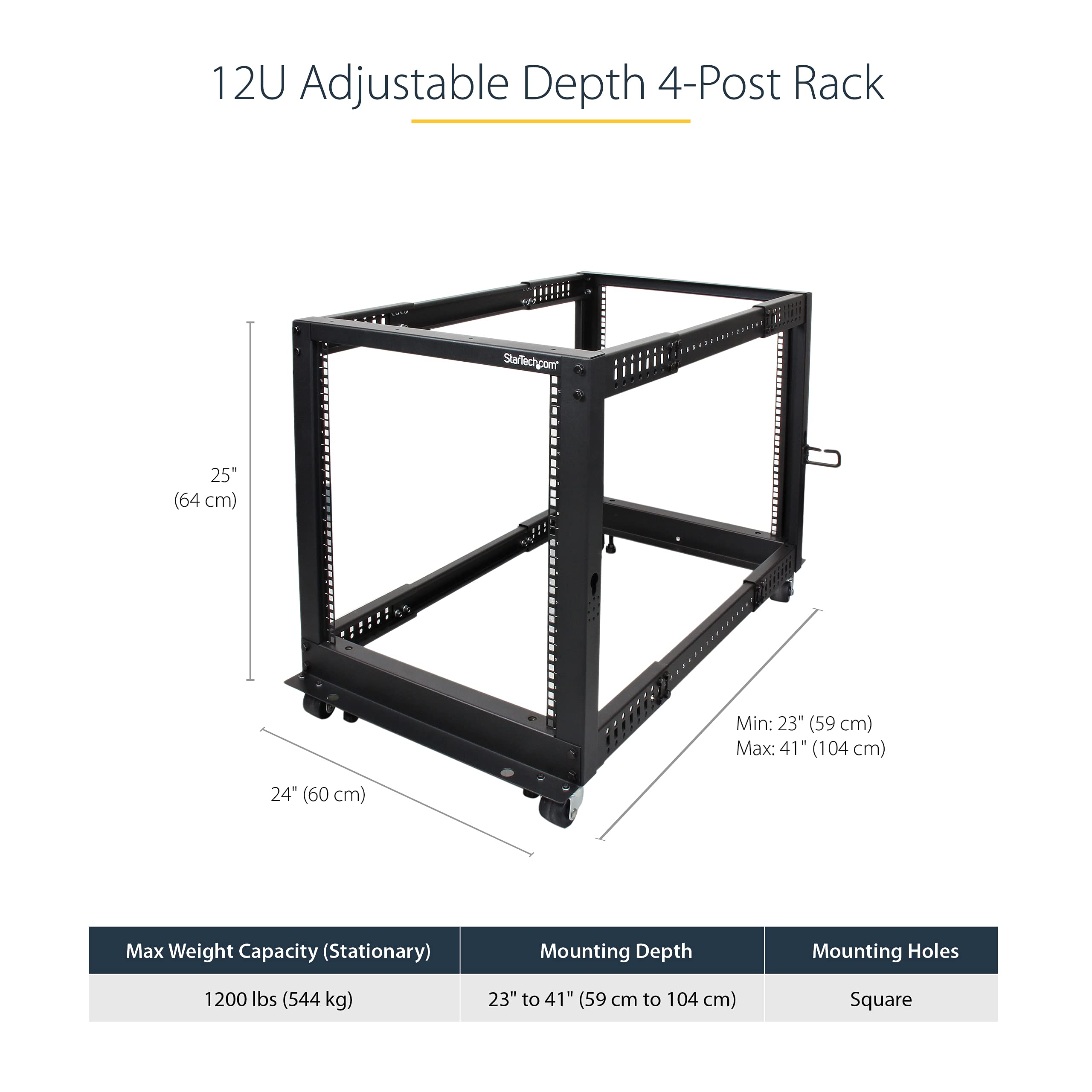 StarTech.com 12U 19" Open Frame Server Rack - 4 Post Adjustable Depth ...
