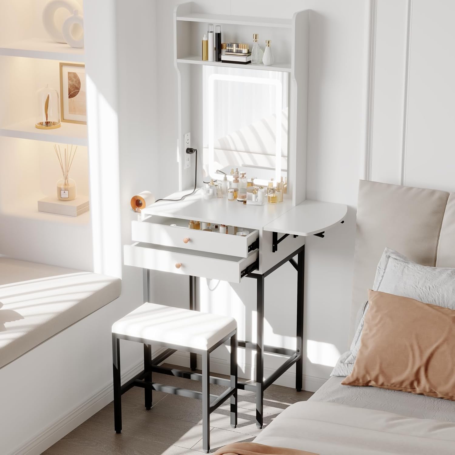 Amazon.com: Small Makeup Vanity Desk with Mirror,Mini Makeup Vanity Set ...