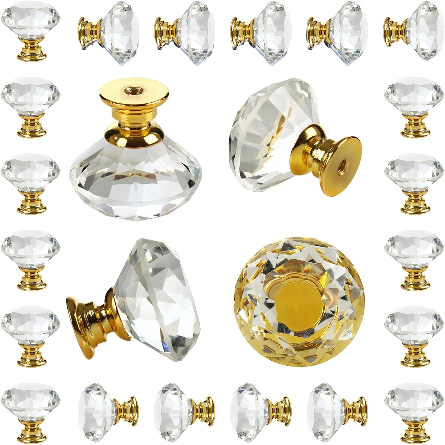 DEELF 24 Packs Crystal Cabinet Knobs Drawer Pulls and Knobs Kitchen ...