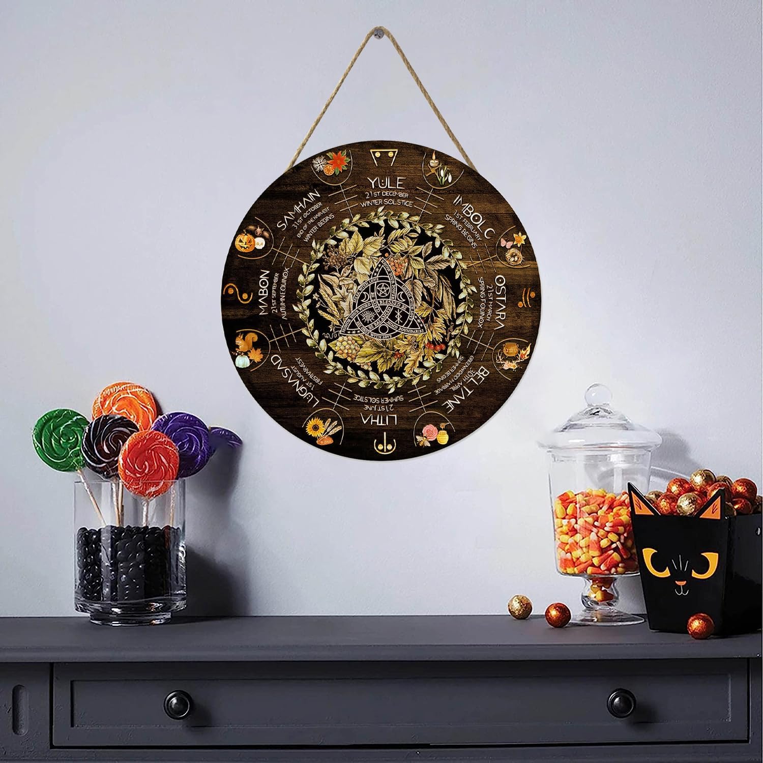 Letrero de madera del año de rueda, letrero de bruja pagana de Sabbats ...