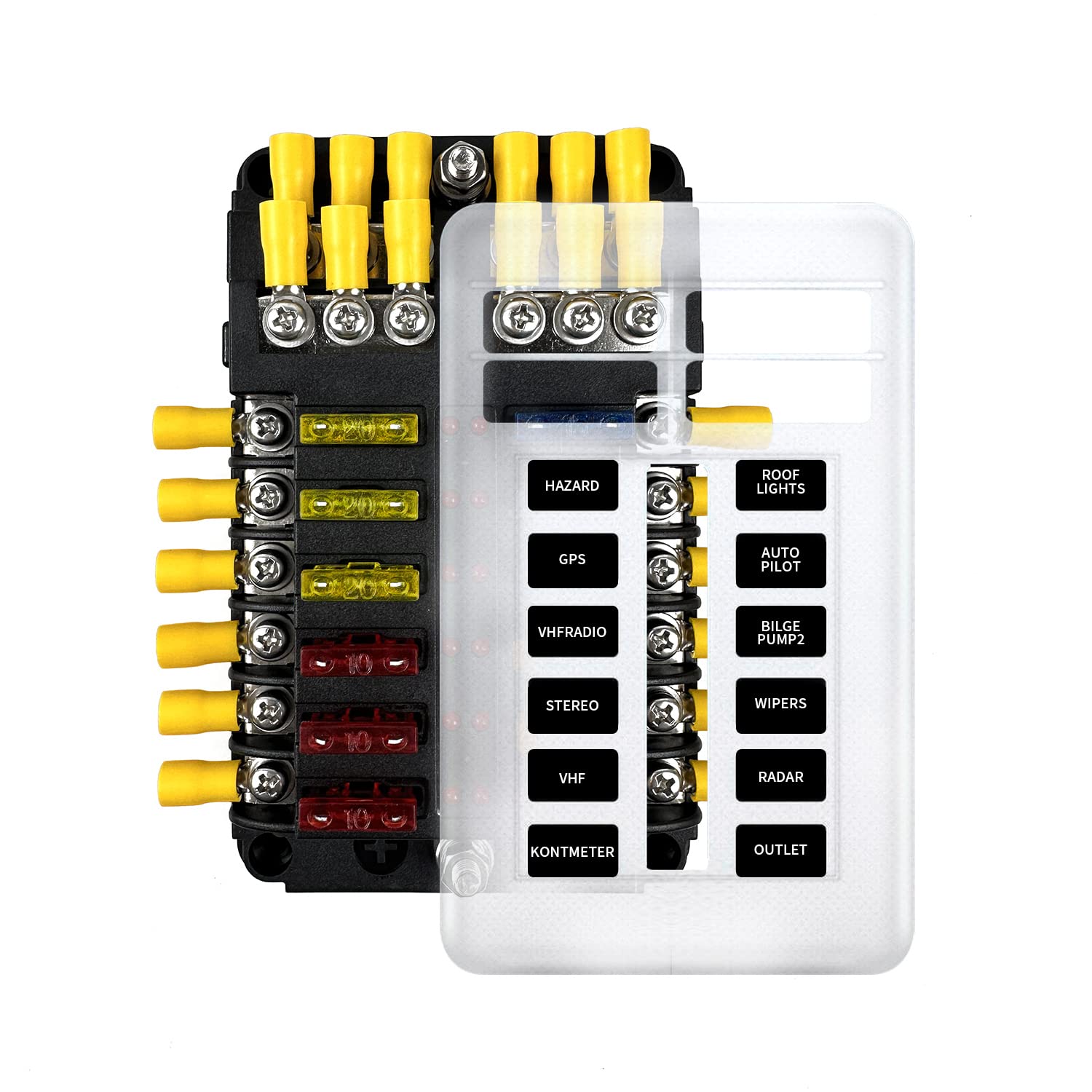 Snapklik.com : 12 Way 12 Volt Fuses Block Box, Waterproof Boat Fuse Panel