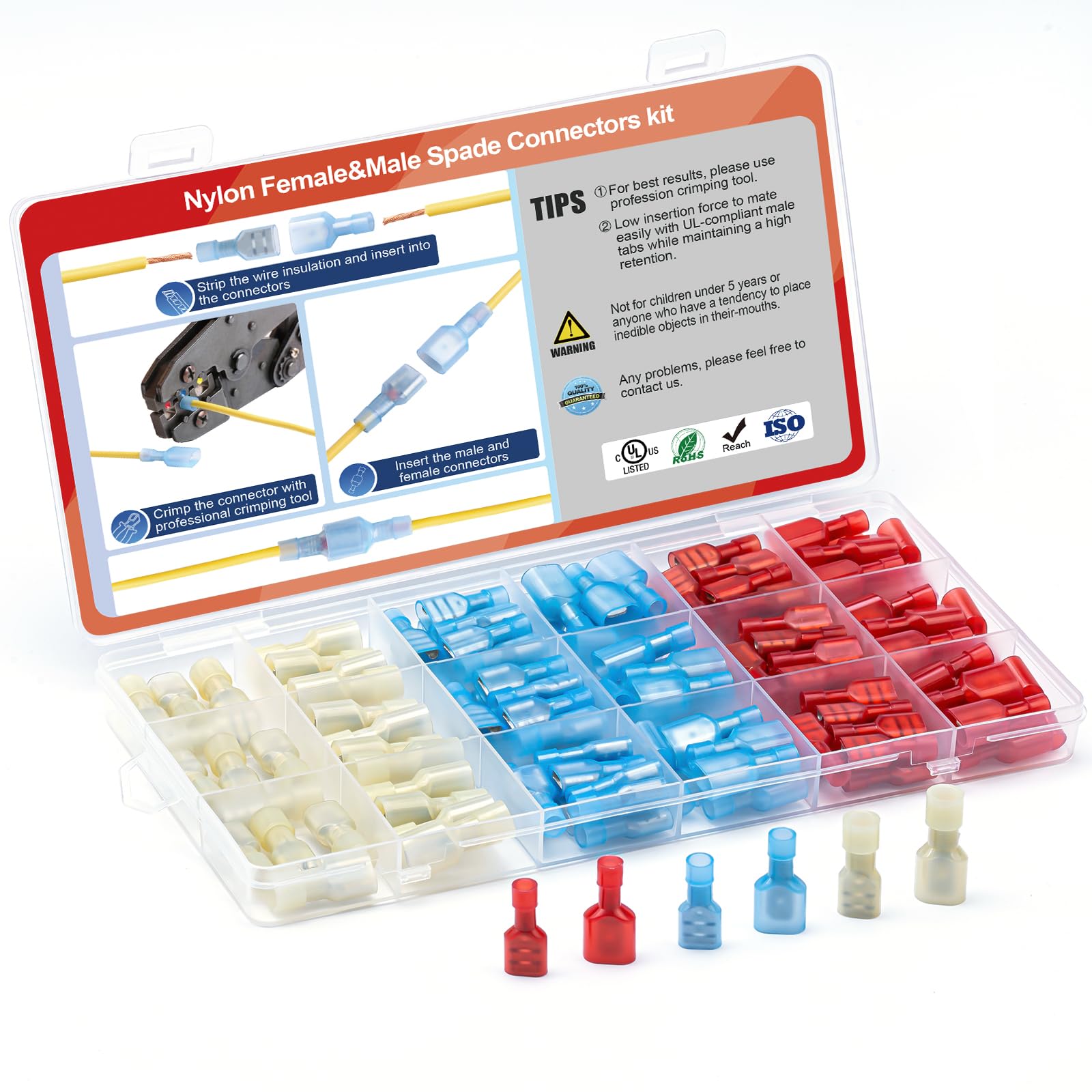 Snapklik.com : UL Listed Nylon Spade Quick Disconnect Connectors Kit ...